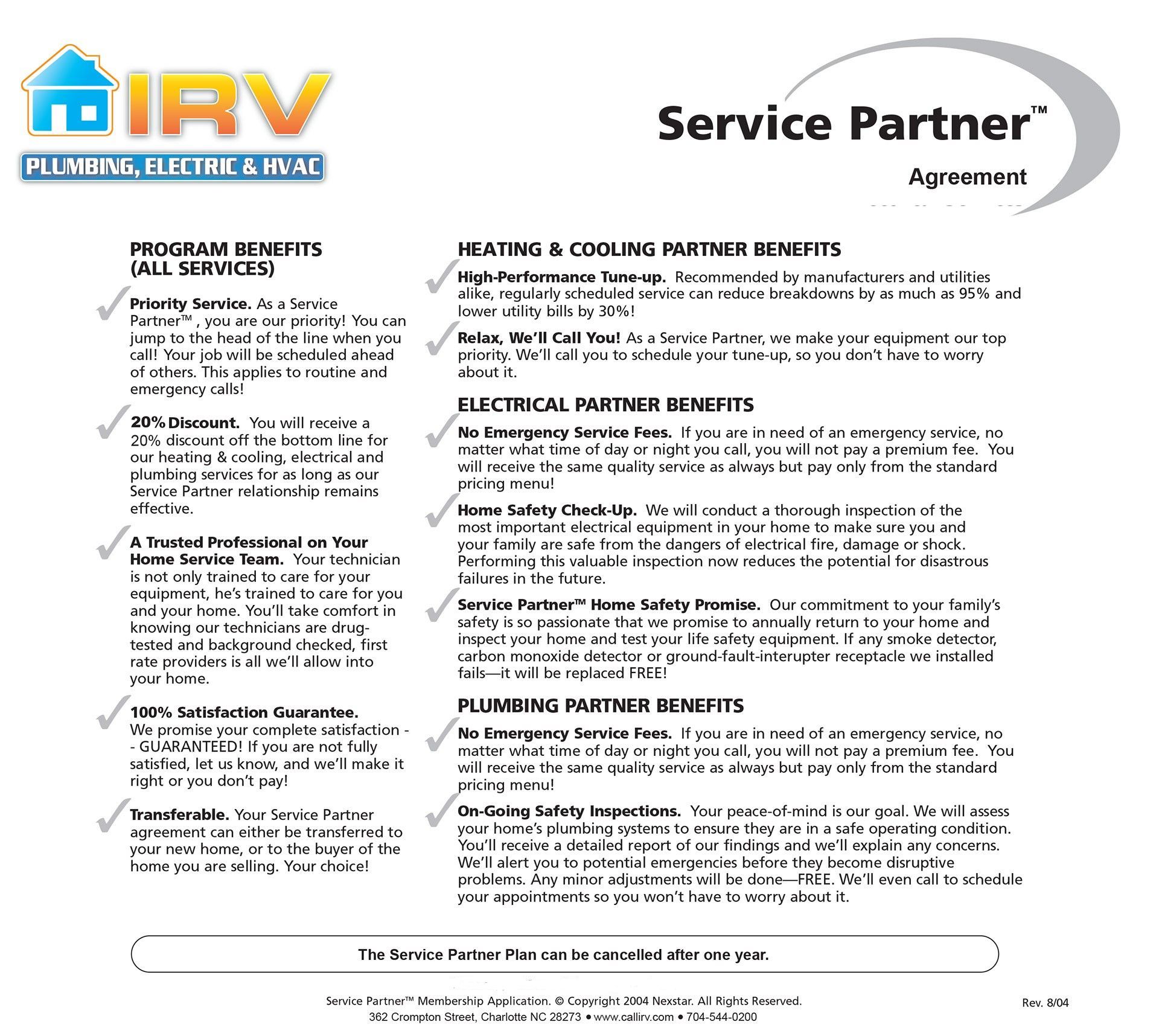 Residential Service Plans | IRV Plumbing, Electric & HVAC | Charlotte, NC
