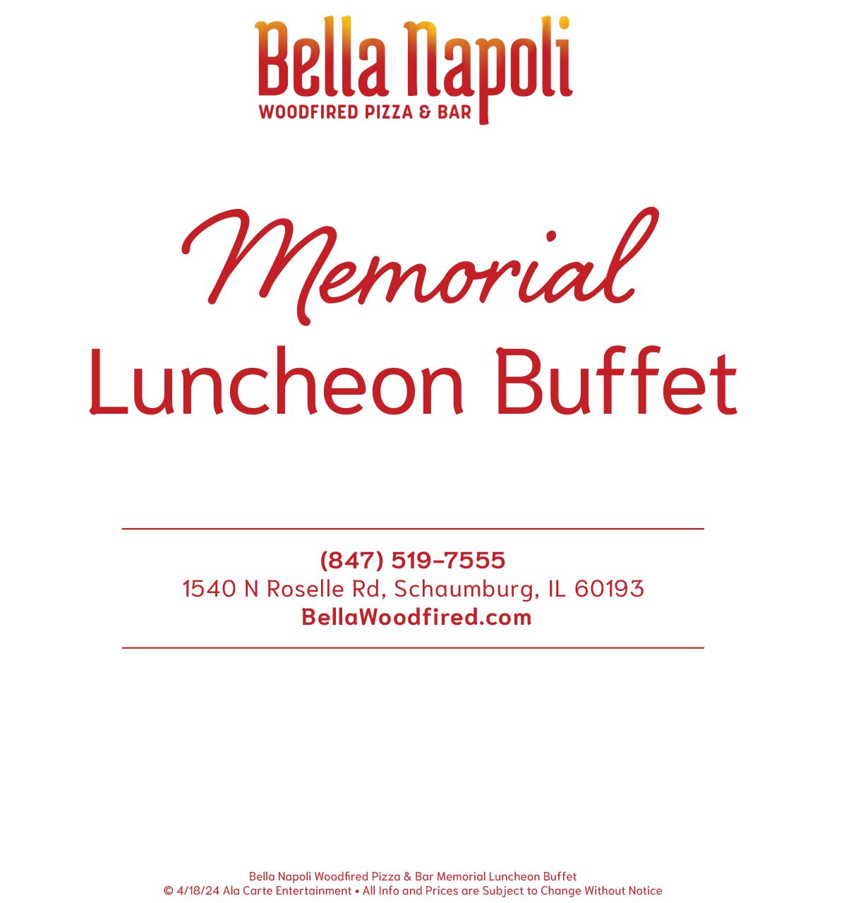 Lunch Menu - Bella Napoli Woodfired