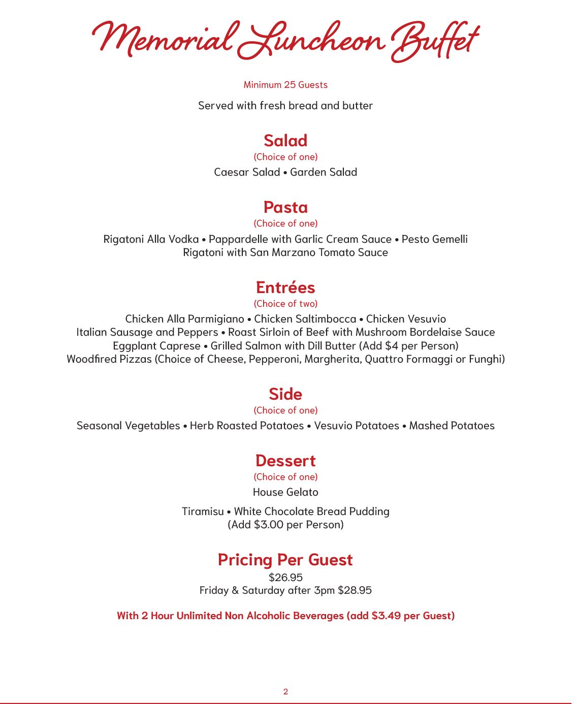 Lunch Menu - Bella Napoli Woodfired