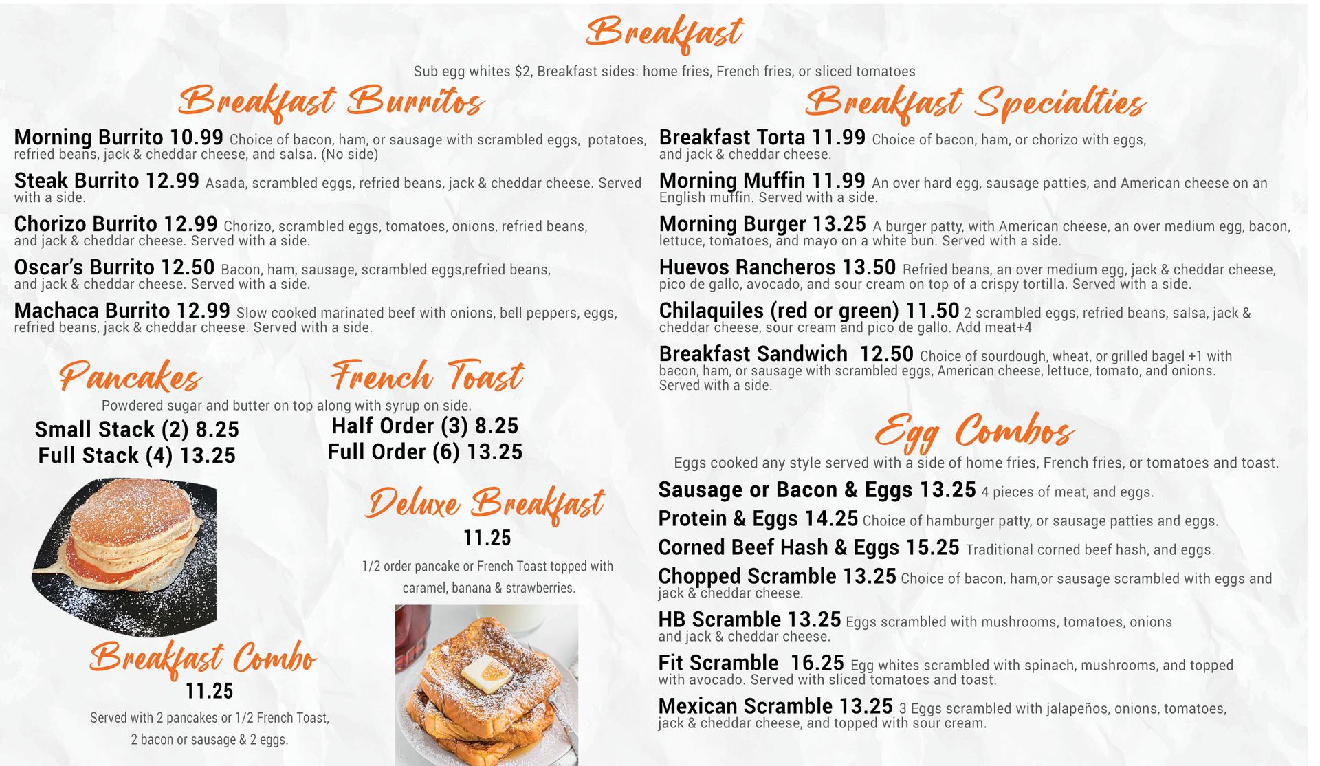 Menu | Oscar Cafe Huntington Beach