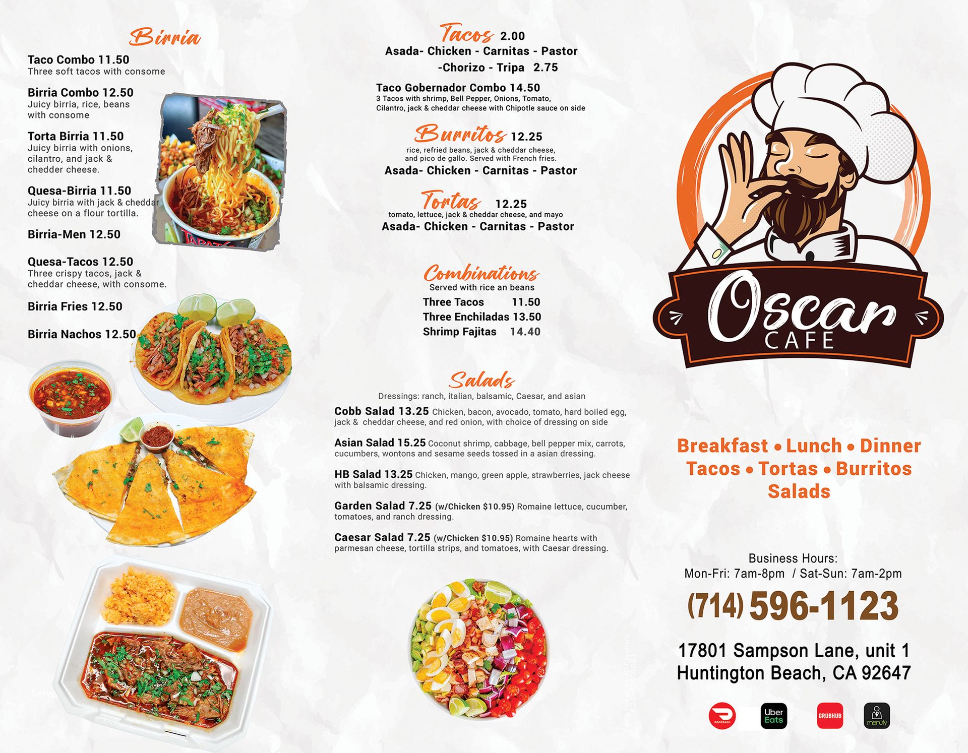 Menu | Oscar Cafe Huntington Beach