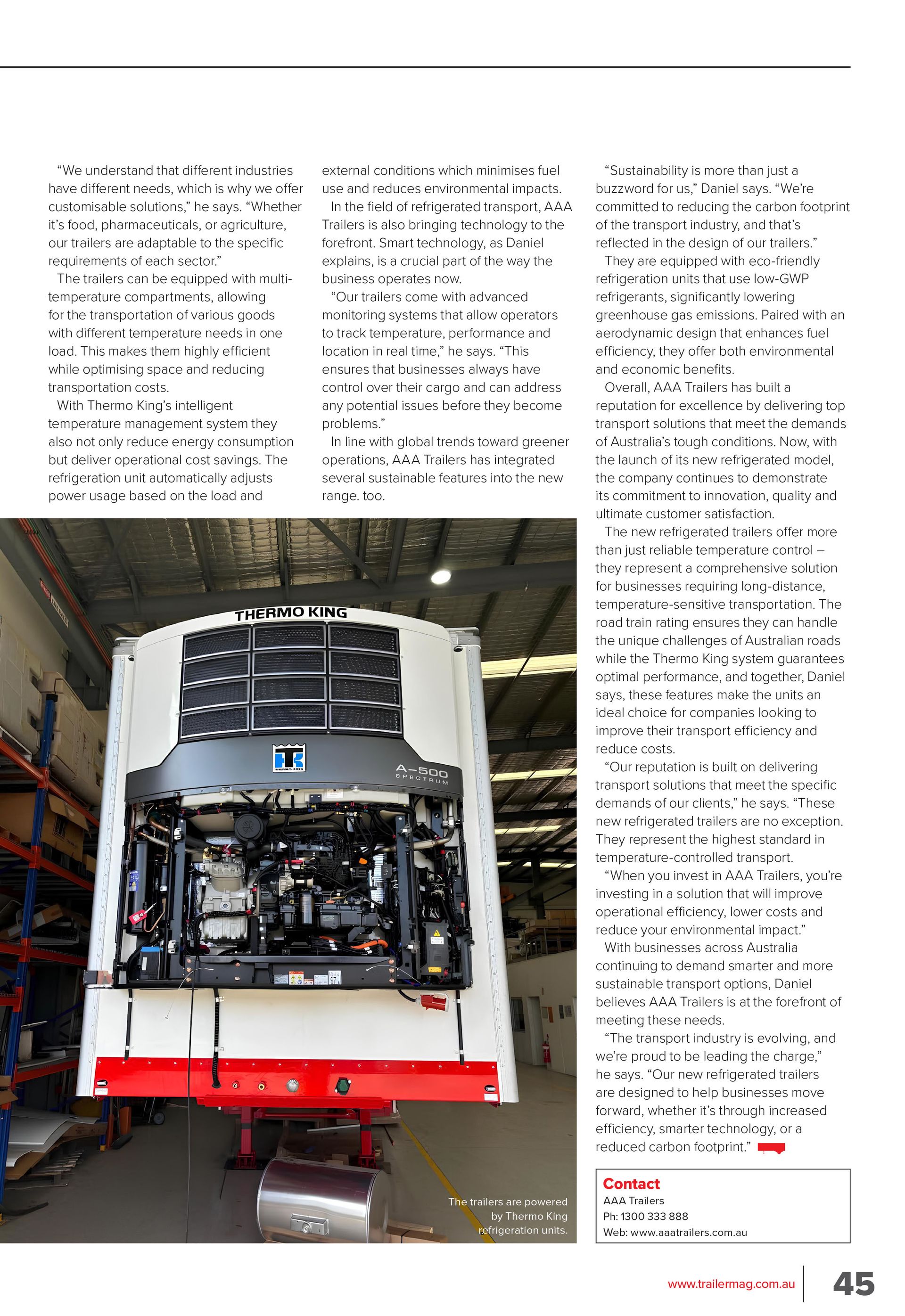 AAA Trailers Refrigerated Trailers for Australian Conditions
