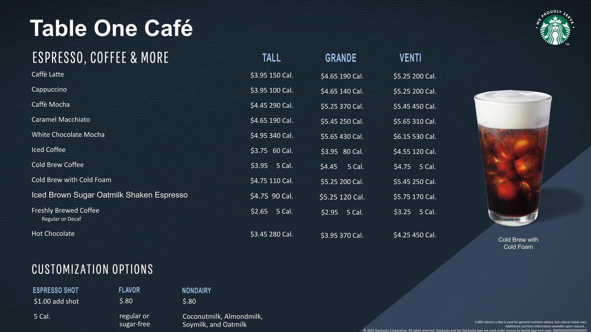 Starbucks Menu
