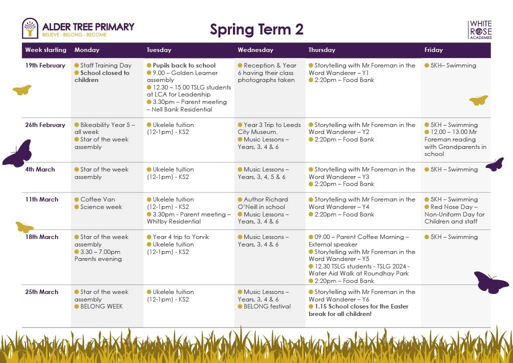 What's Coming up in Spring Term 2
