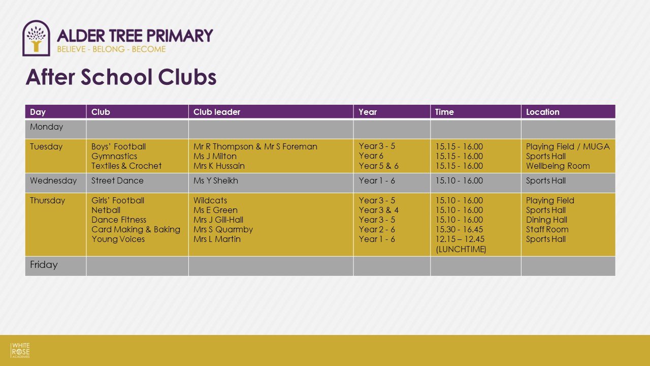 School Day & Timetables | Alder Tree Primary Academy | Leeds