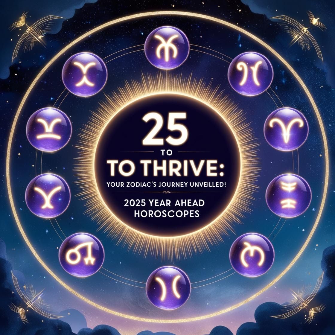 2025 YEAR TO THRIVE horoscope wheel showing all starsigns.