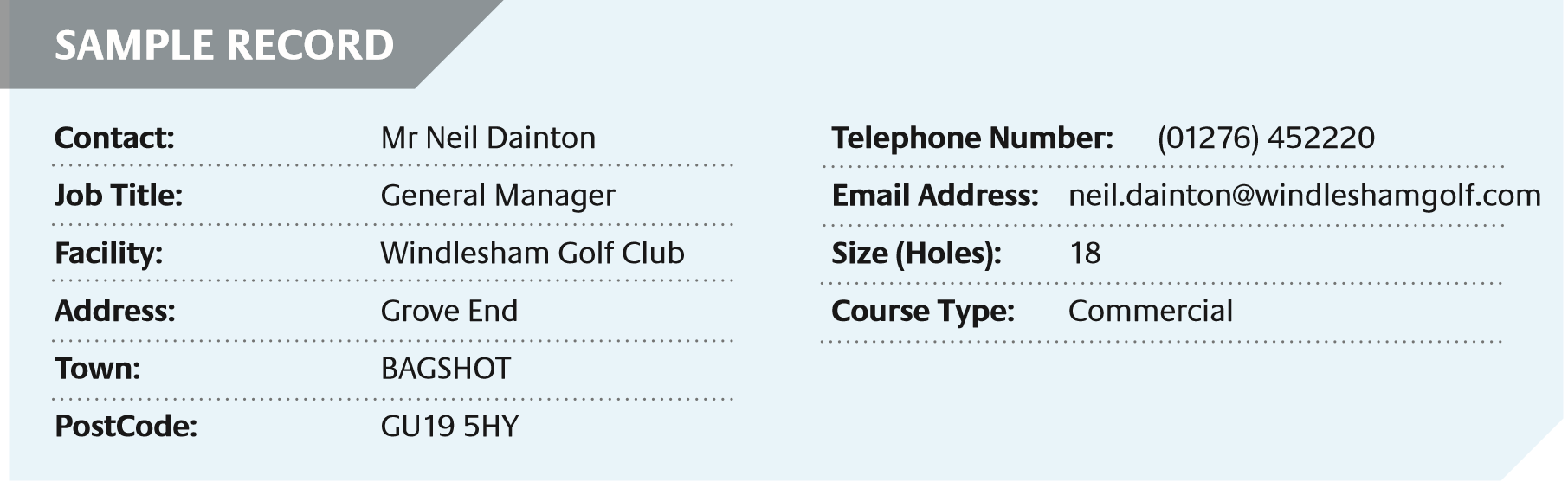 Golf Courses Database Mailing List