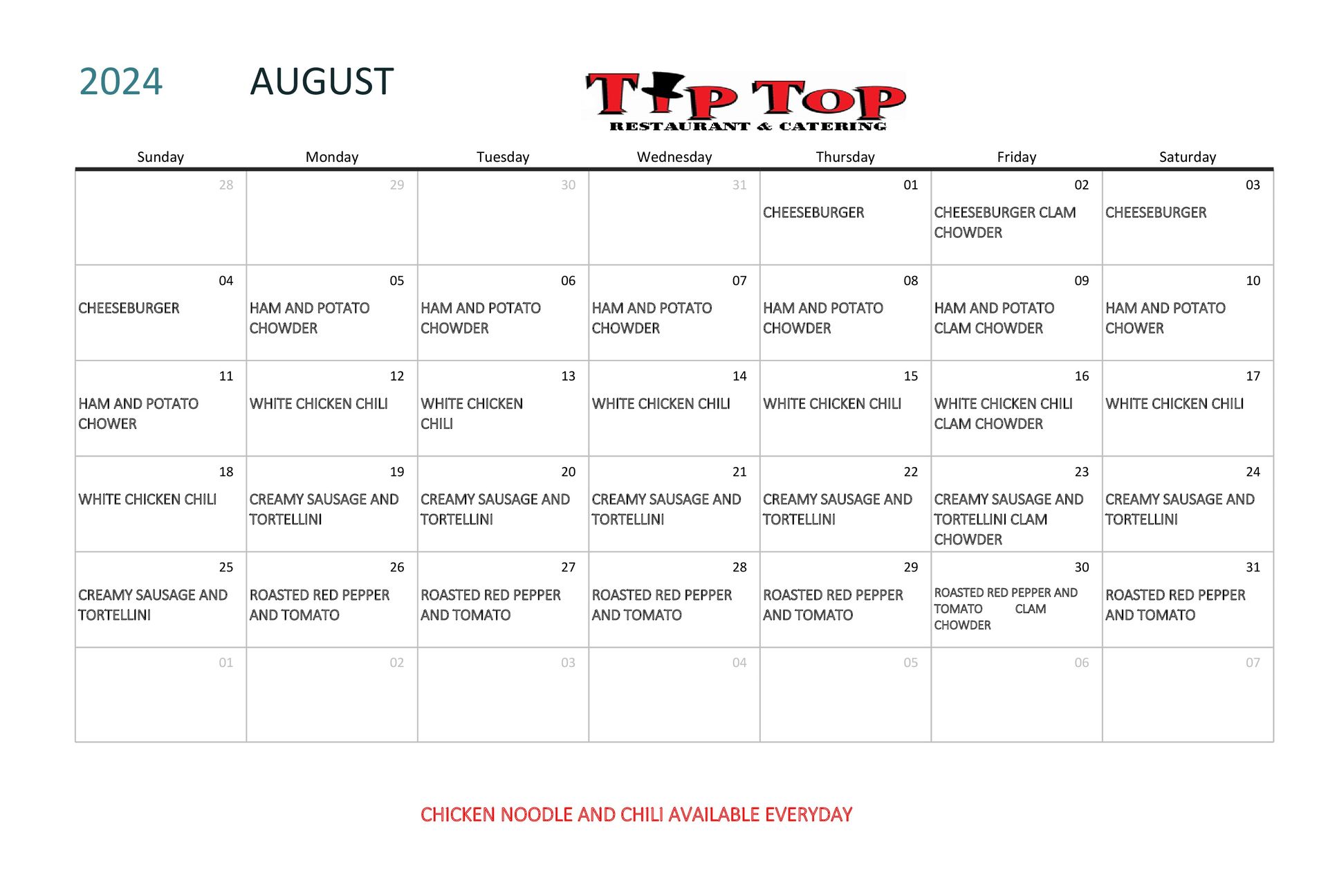 Specials - Tip Top Restaurants & Catering