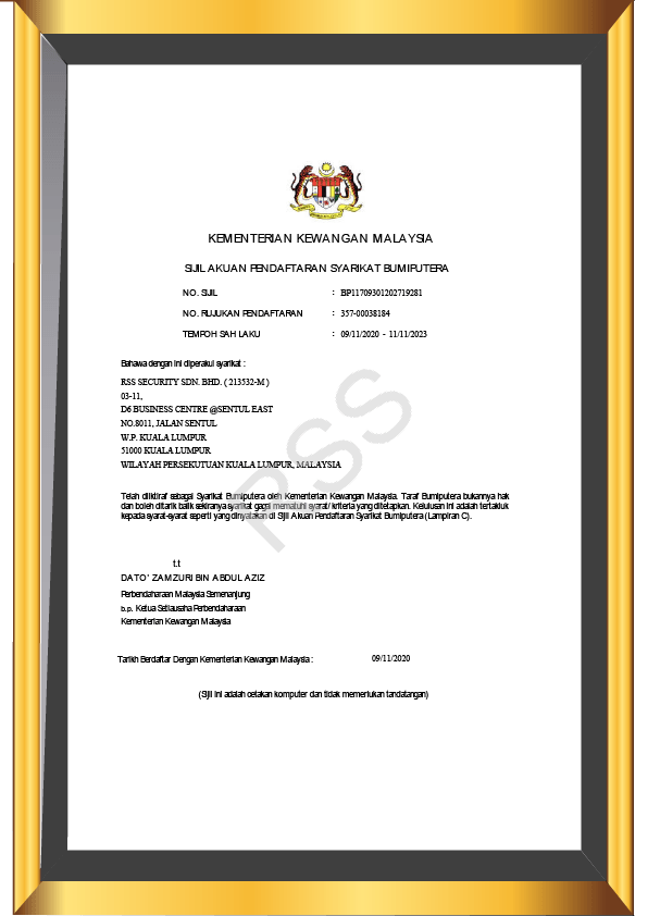 Licenses & Insurance | RSS Security Sdn Bhd