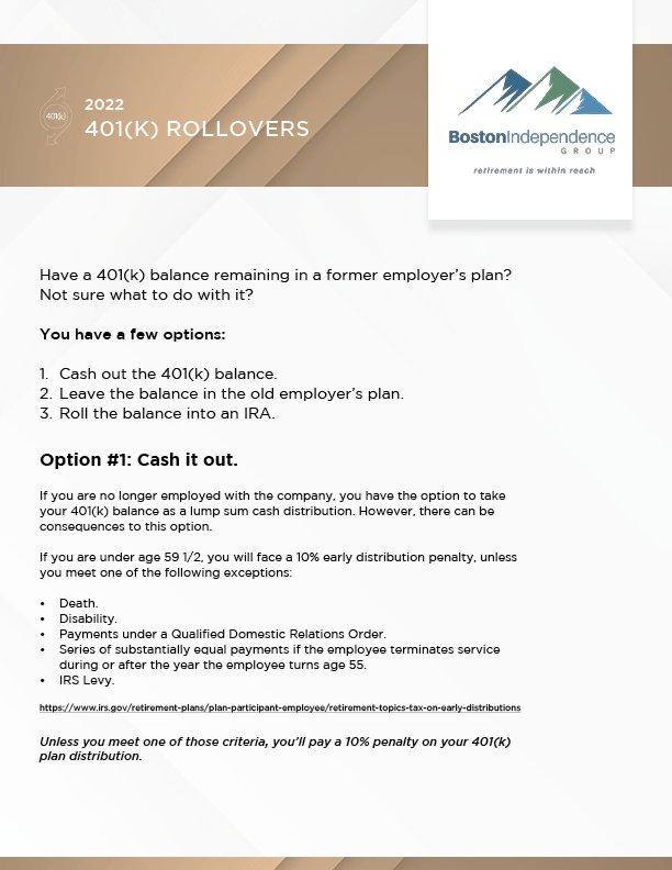 Boston Independence Group | Retirement Cheat Sheets