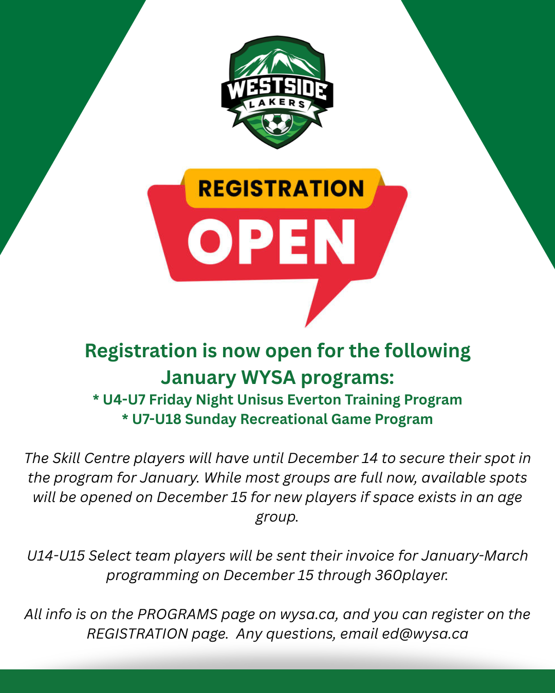 Registration for January programs is OPEN