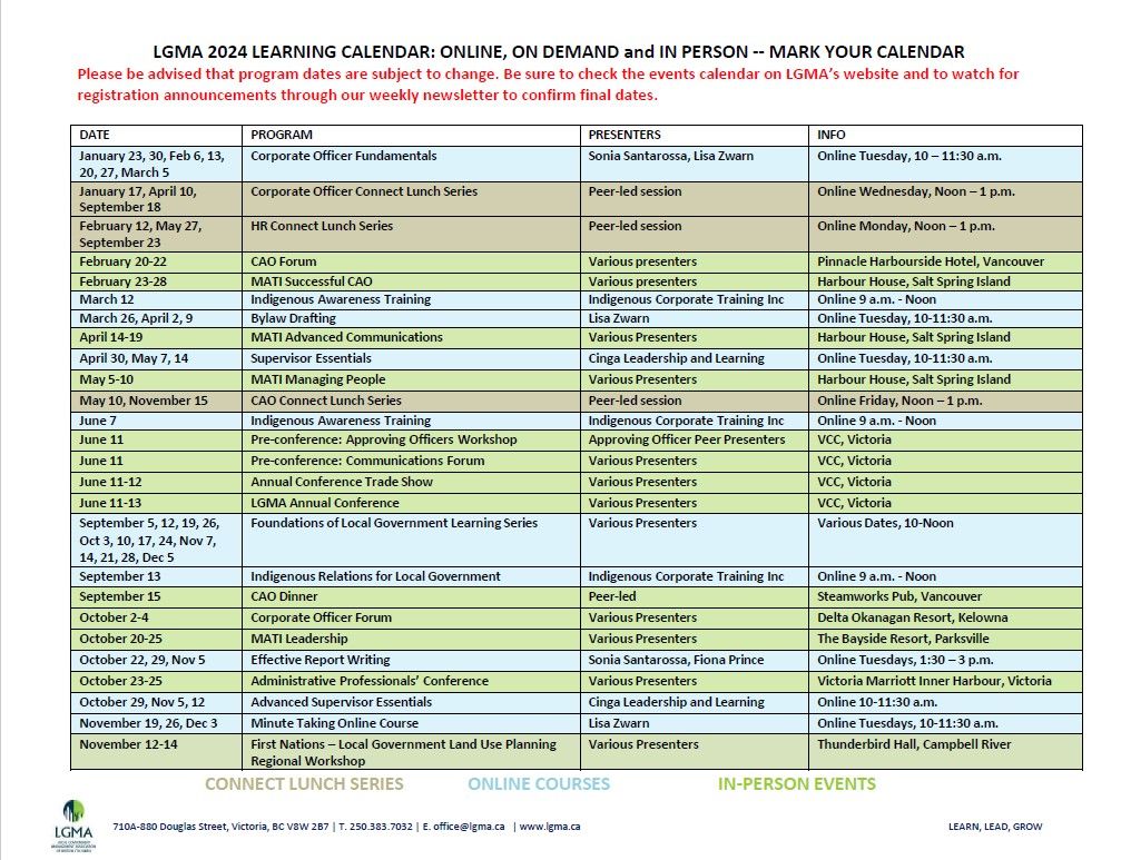 LGMA 2024 Learning Calendar
