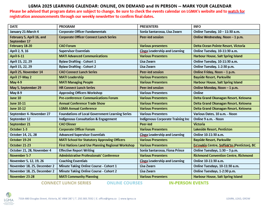 LGMA 2025 Learning Calendar