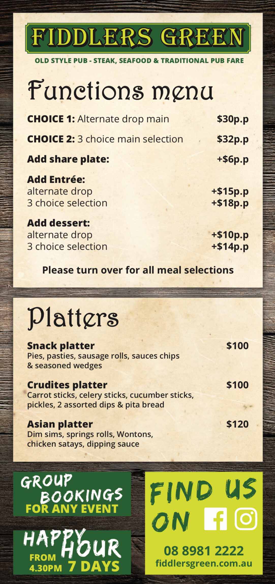 Fiddler's Green - Darwin | Menus