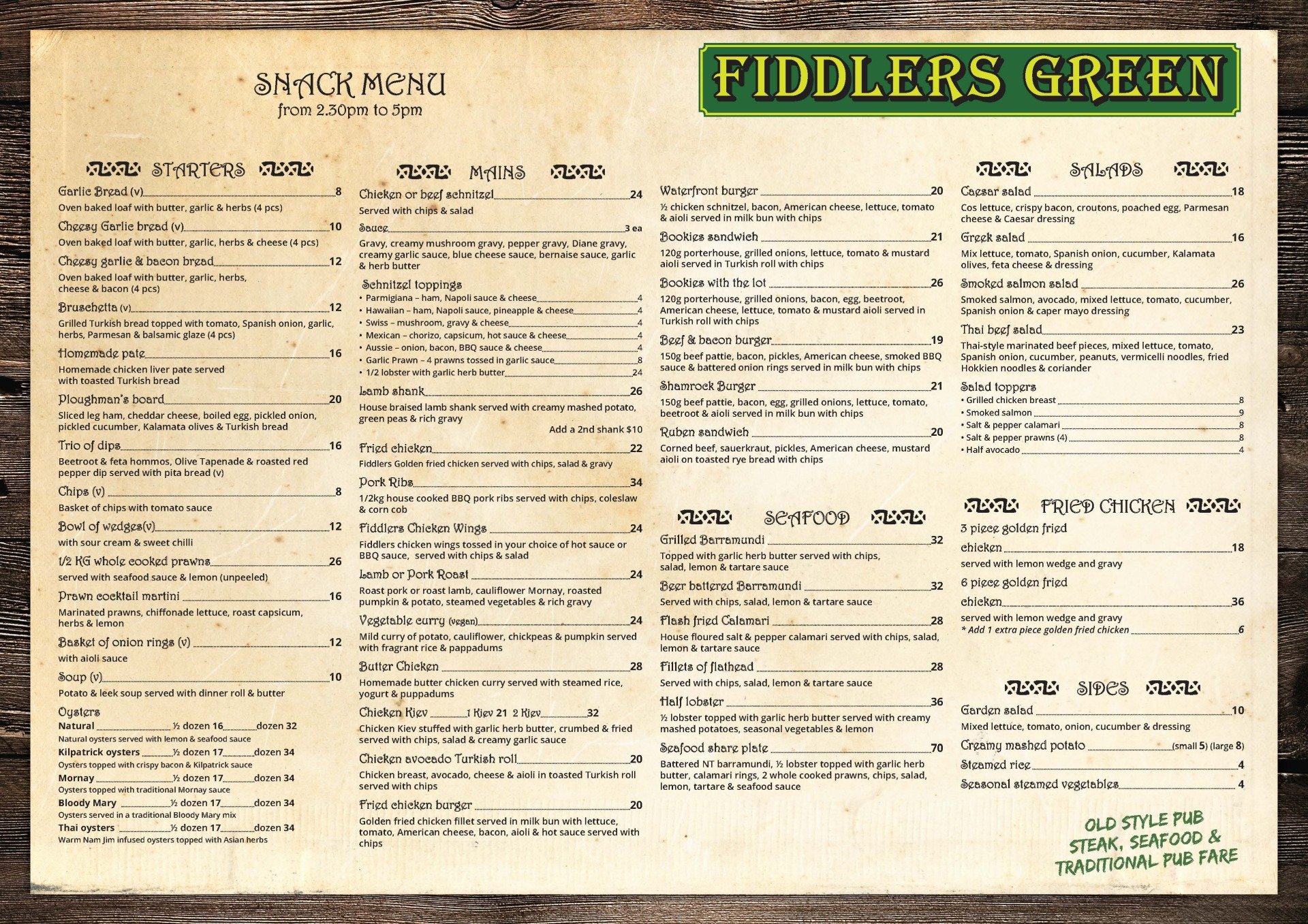 Fiddler's Green - Darwin | Menus