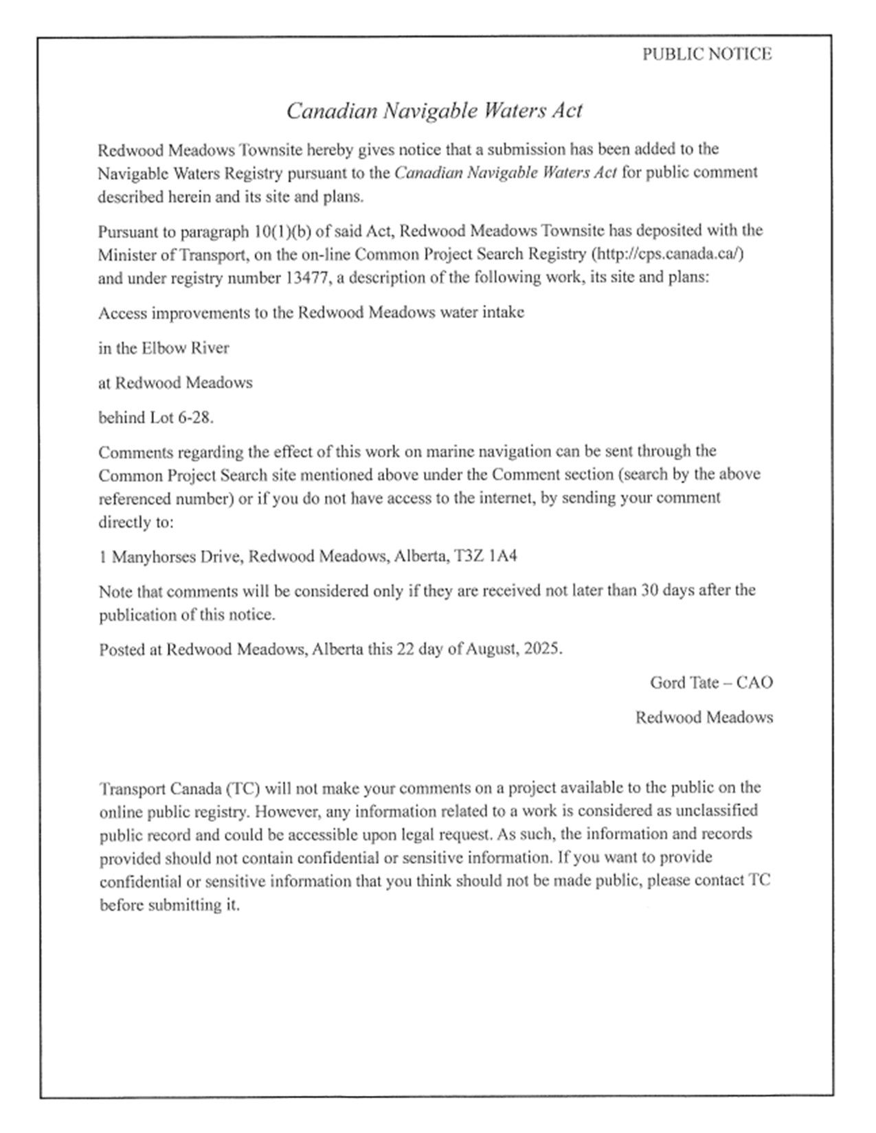 Water Intake Notice