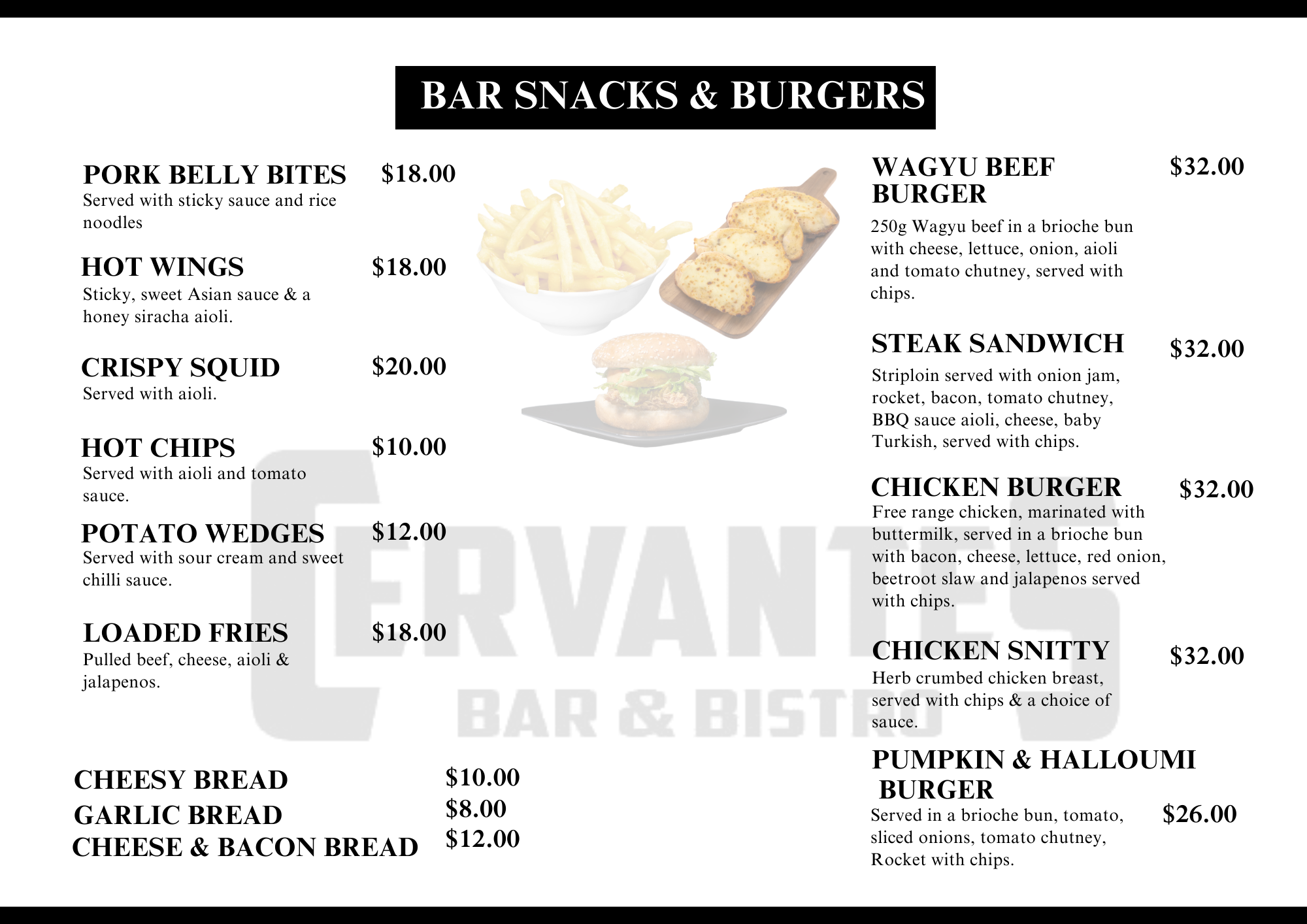 Cervantes Sports Bar & Bistro Menu featuring local lobster