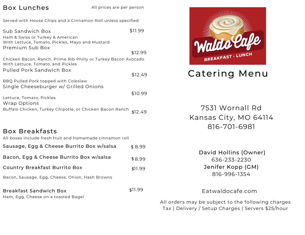Café Menu | Kansas City, MO | Waldo Cafe