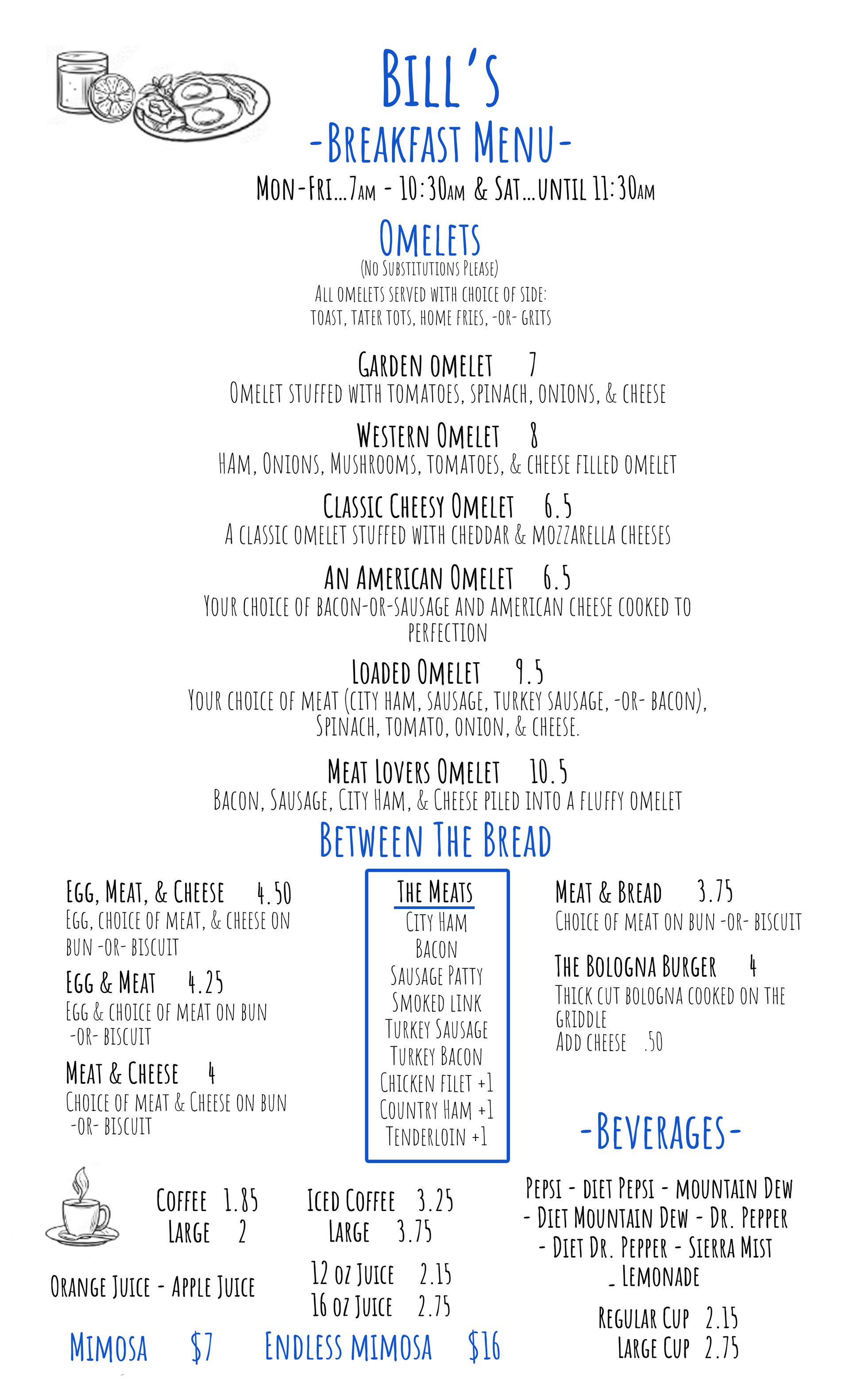 Bill's Grill - Wilson, NC - Menu