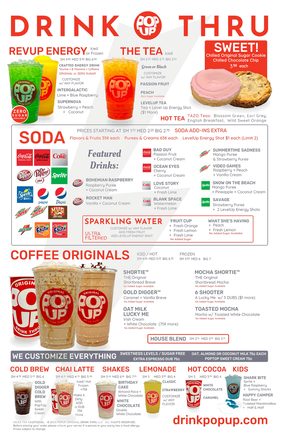 PopUp Drink Thru Menu- Energy, Soda, Coffee, Tea and More