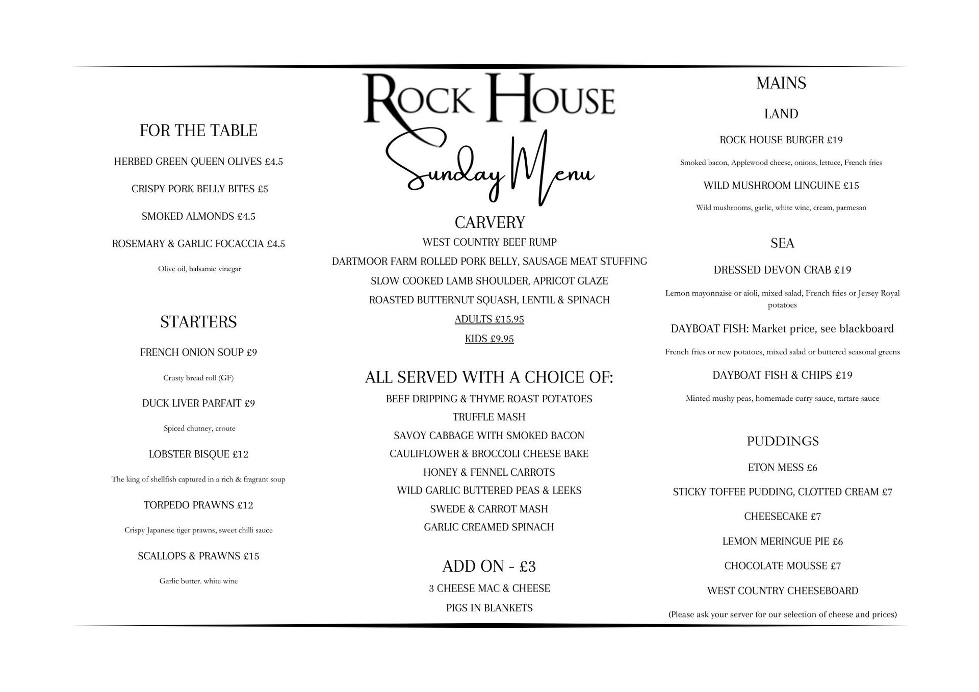 The Menu at Rock House Hotel