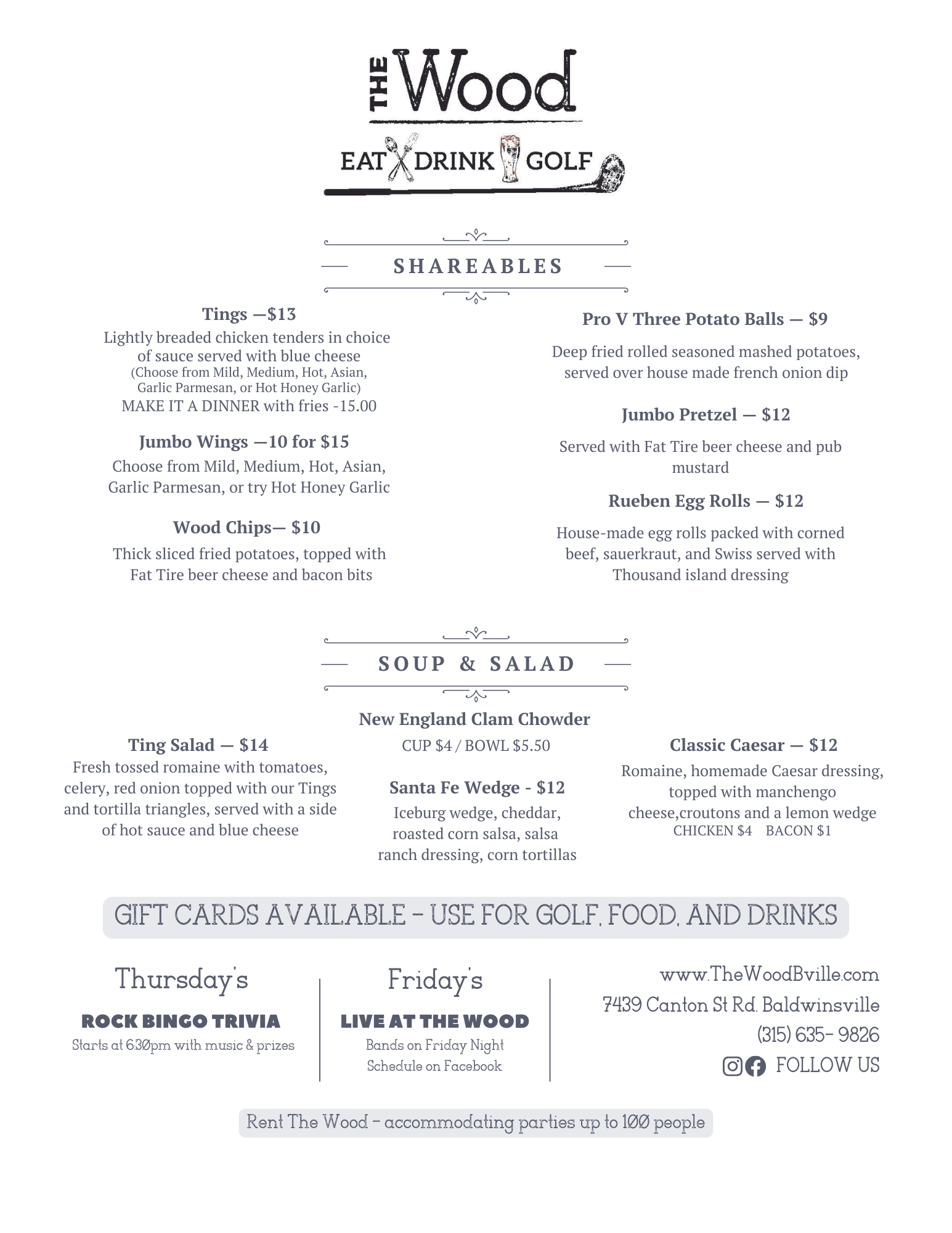 Menu | The Wood | Baldwinsville, NY