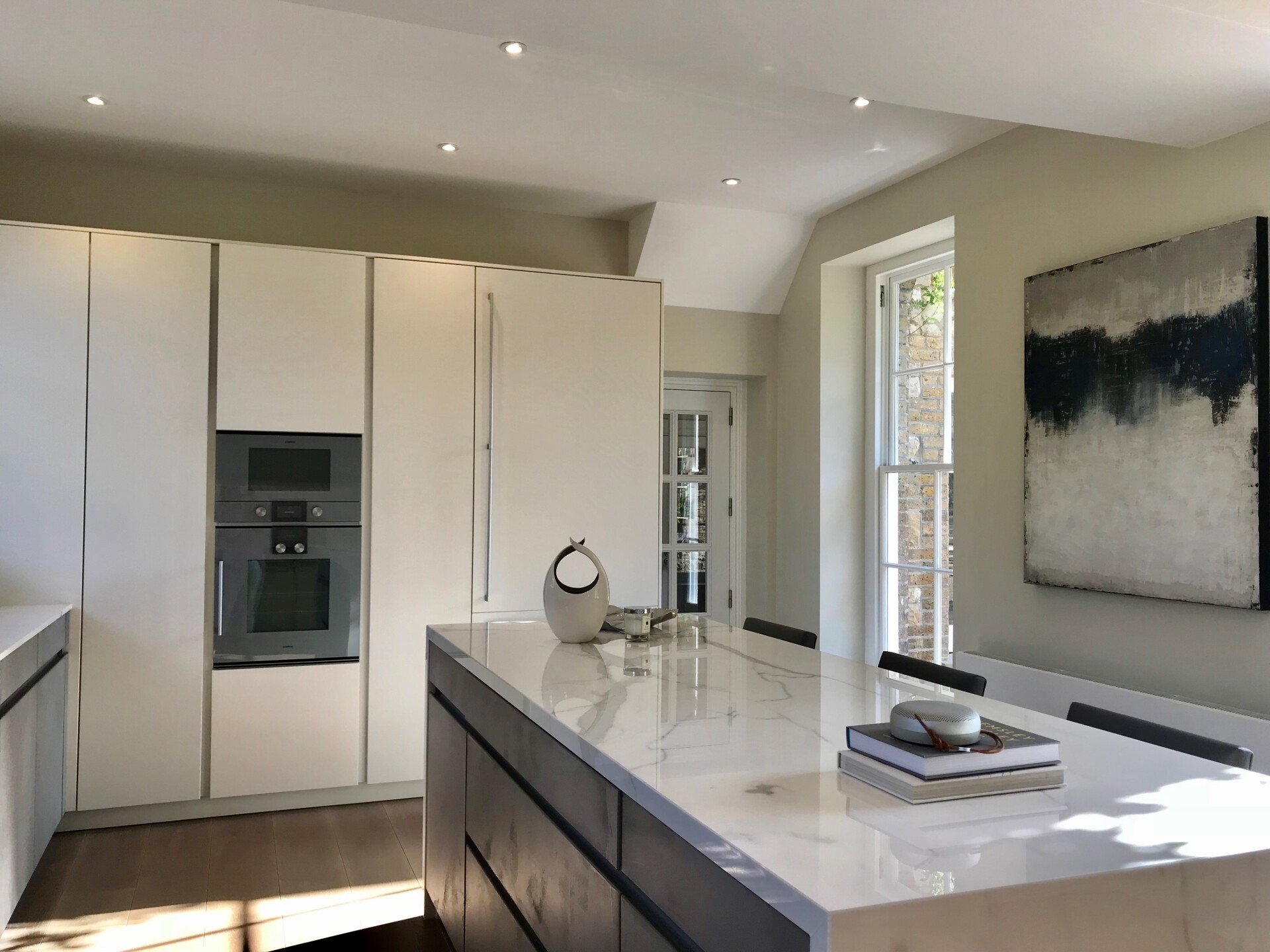 White, Linear Kitchen Design in Swiss Cottage | Barget Kitchens