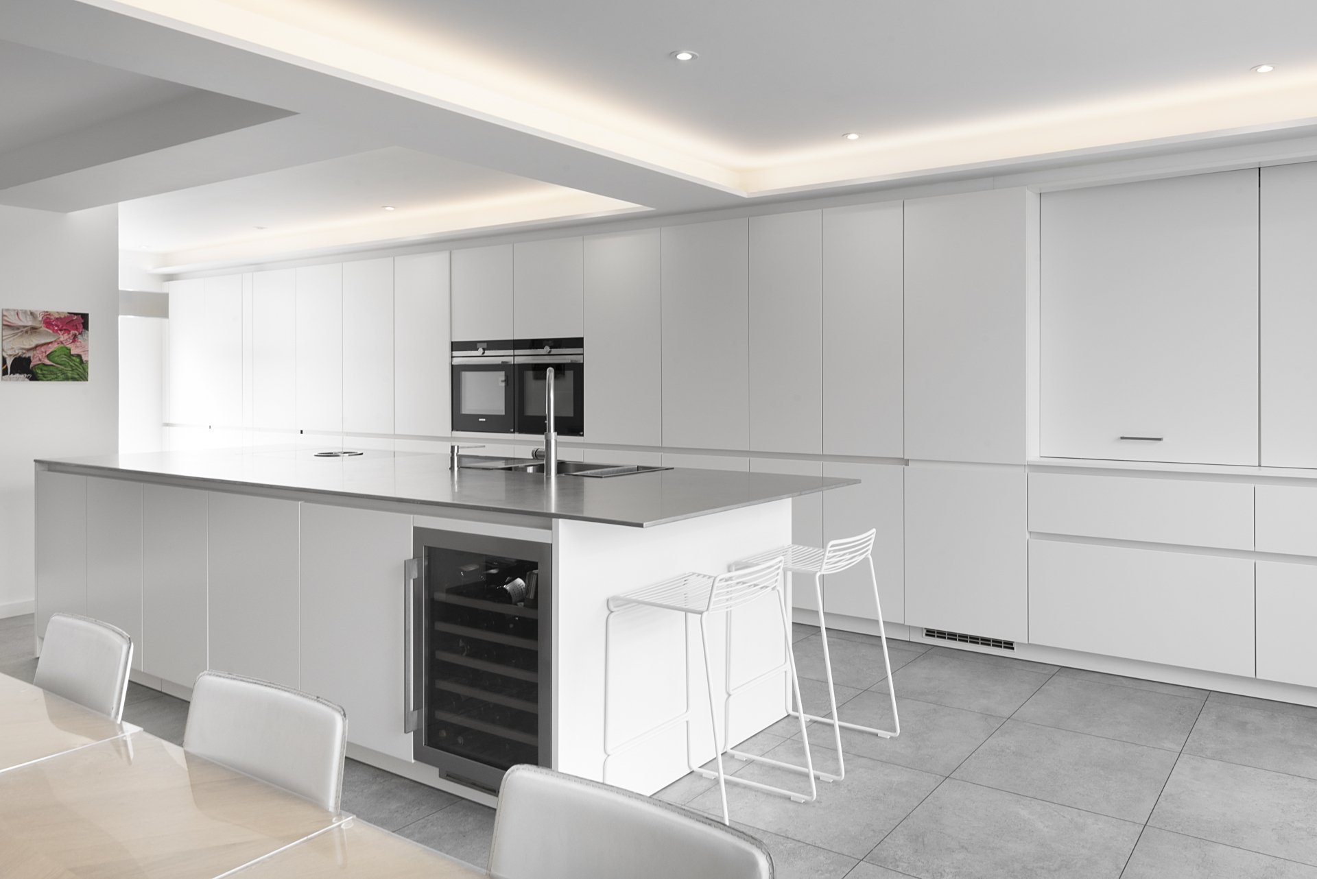 White, Linear Kitchen Design in Swiss Cottage | Barget Kitchens