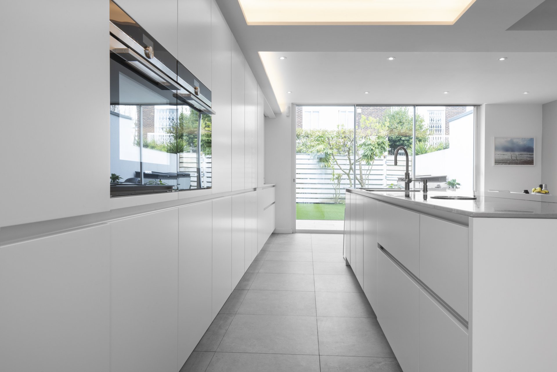 White, Linear Kitchen Design in Swiss Cottage | Barget Kitchens