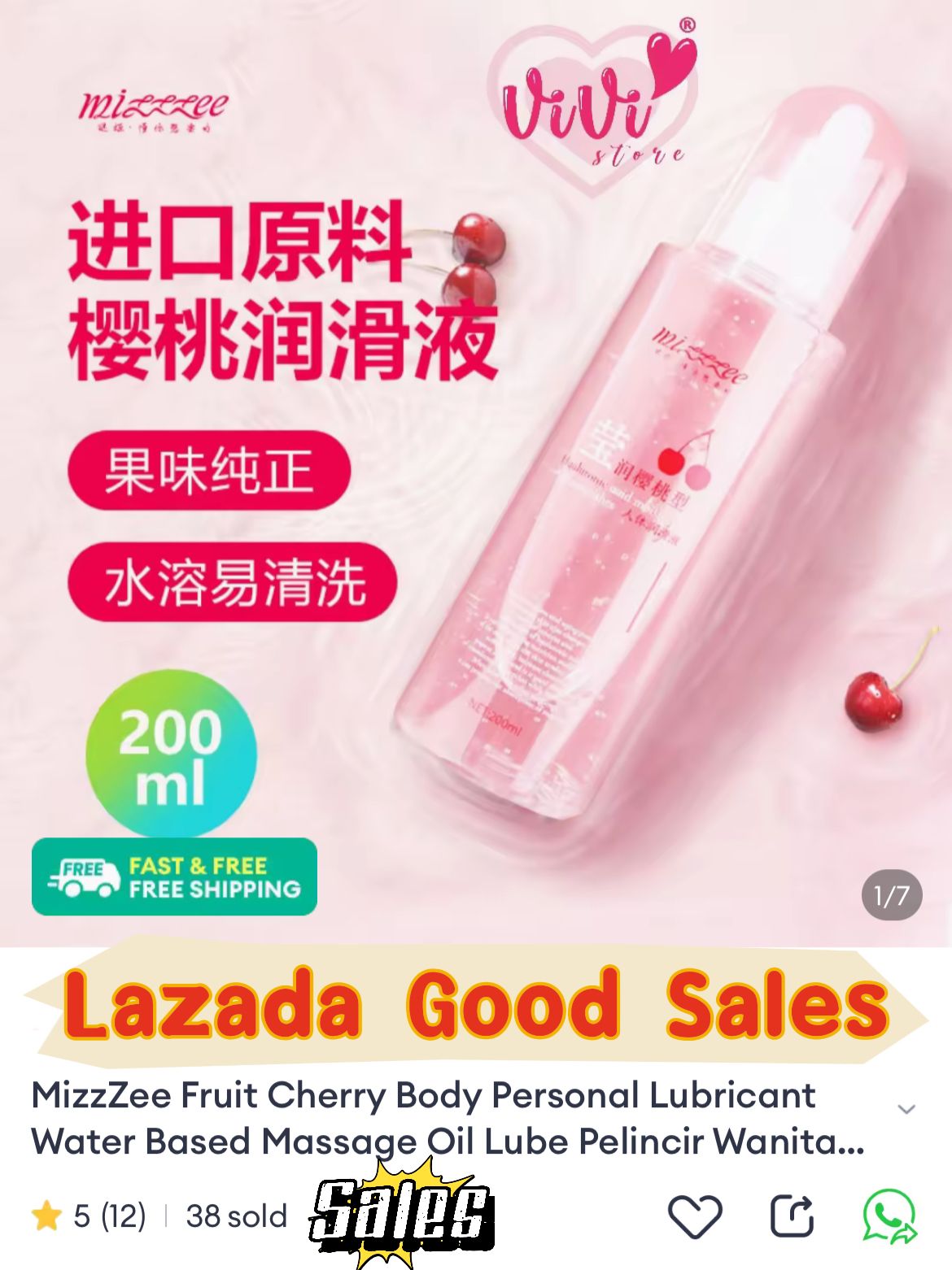 Vivi Store MizzZee Cherry 200ml Body Lubricant Malaysia