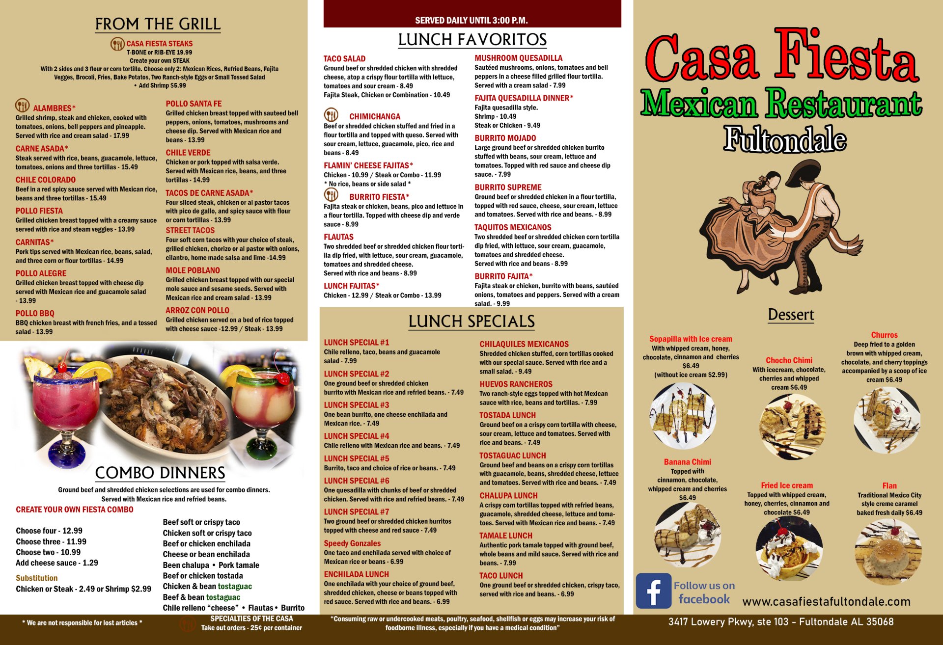 Menu Family Style Mexican Restaurant | Fultondale, AL | Casa Fiesta