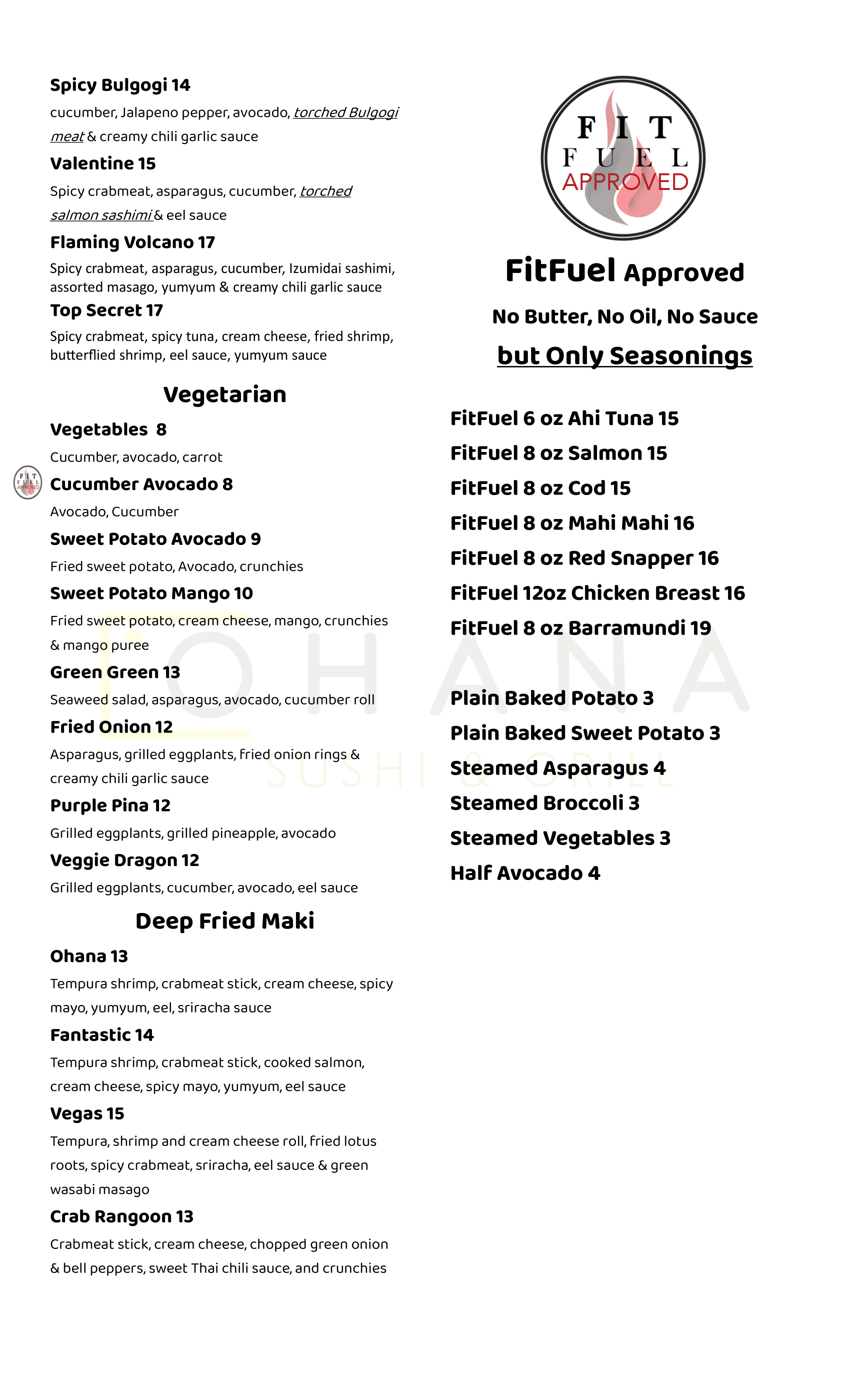 Menu | Ohana Hawaiian Grill & Bar | Jasper, IN and French Lick, IN