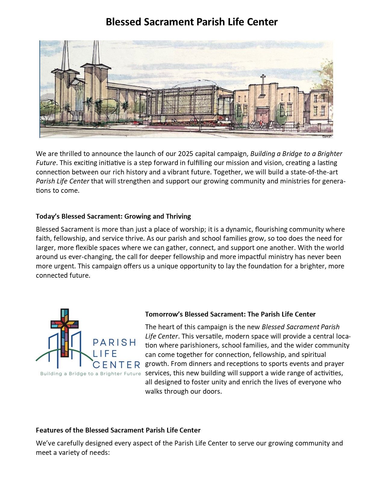 Parish Life Center Information