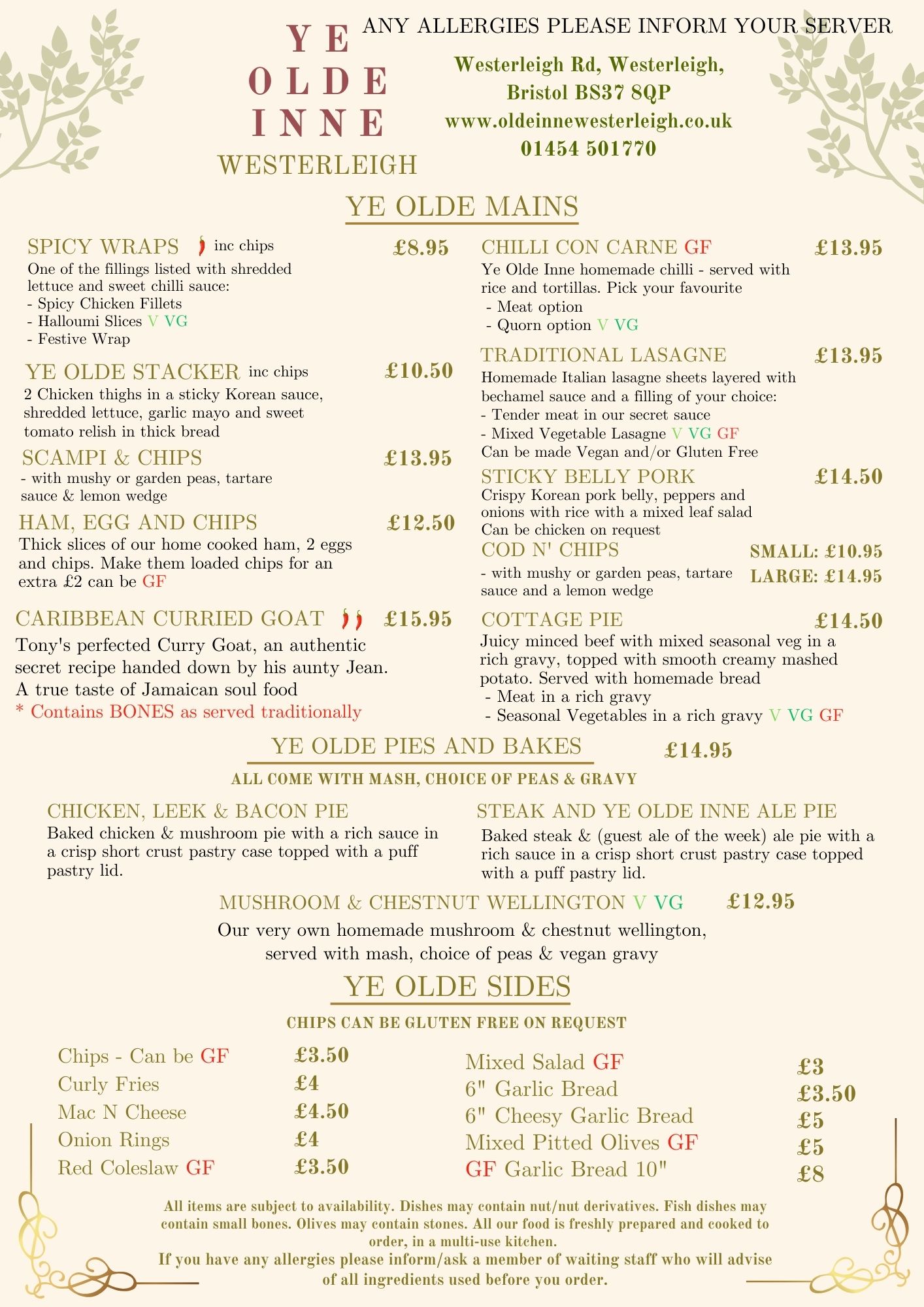 Food & Drink | Ye Olde Inne Westerleigh, Bristol