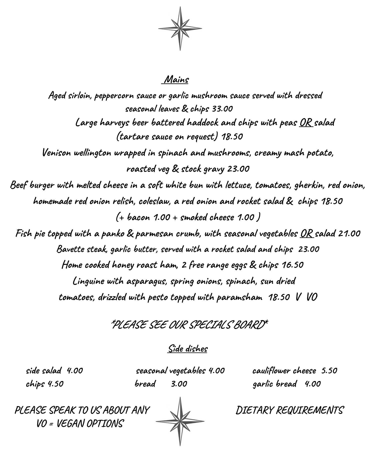 The Star Inn Old Heathfied - Menu
