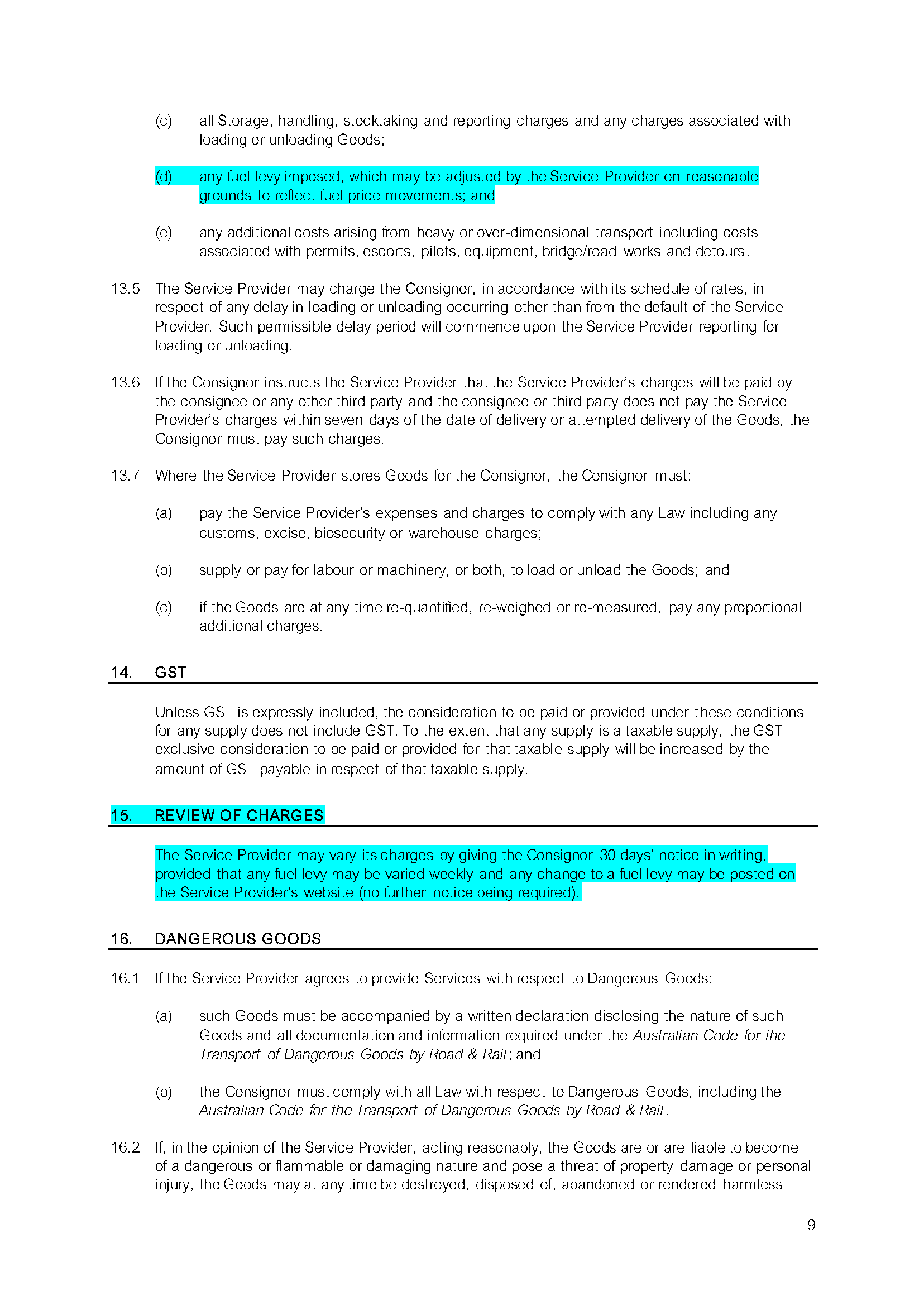 Conditions of Cartage | Rod Pilon Transport