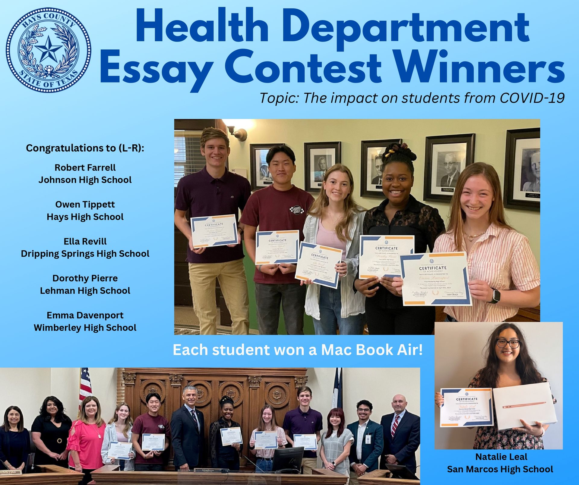 Local Health Department congratulates high school essay contest winners