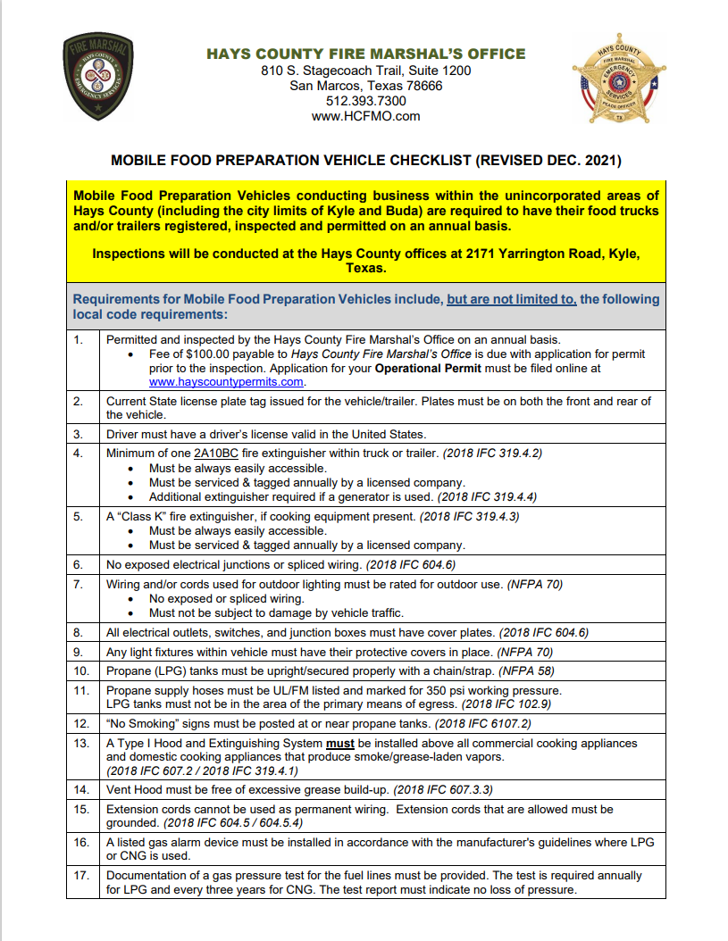Mobile Food Vehicles | Hays County Govt