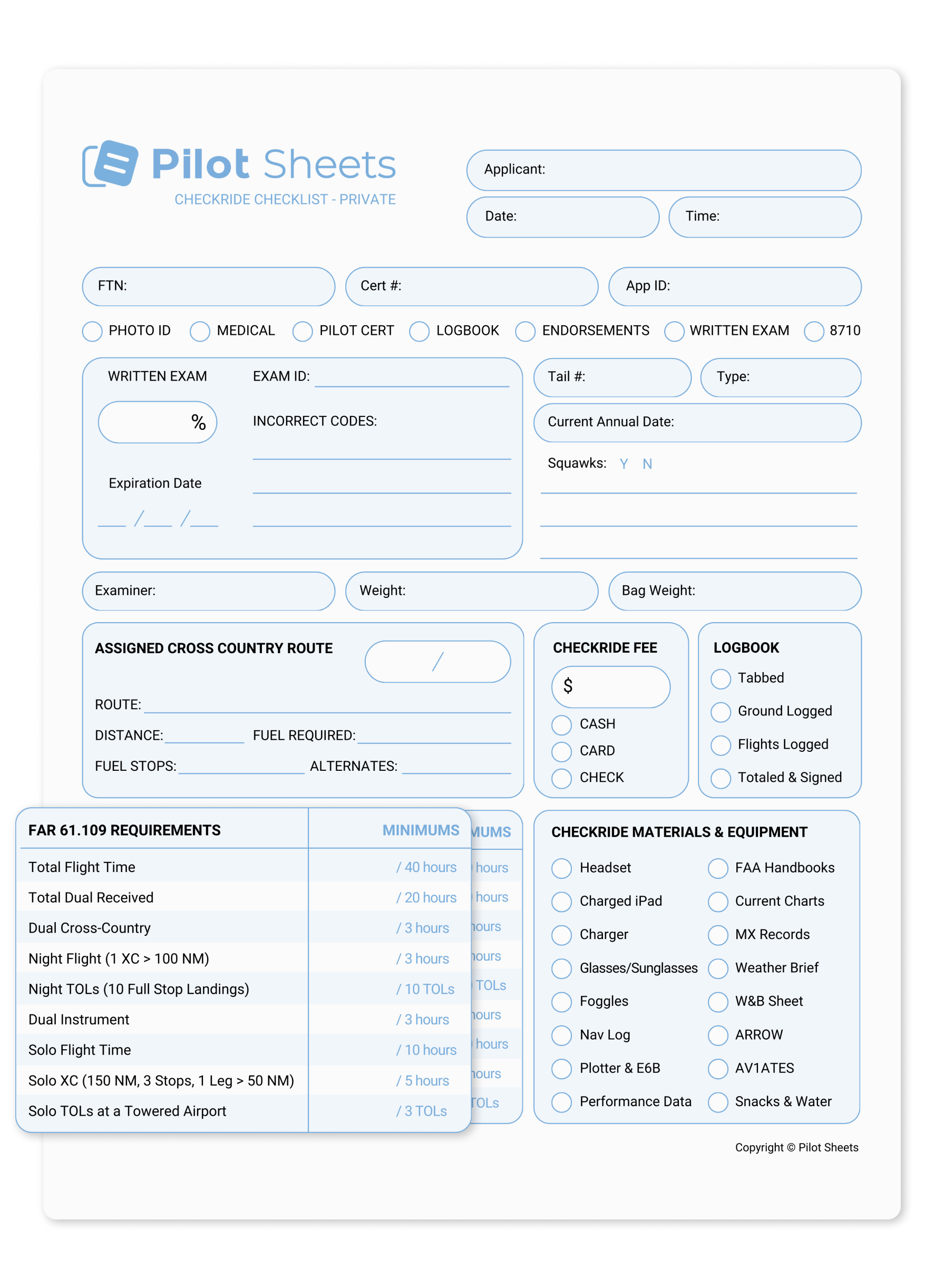 Downloadable Checkride Checklist for Private Pilots | Pilot Sheets