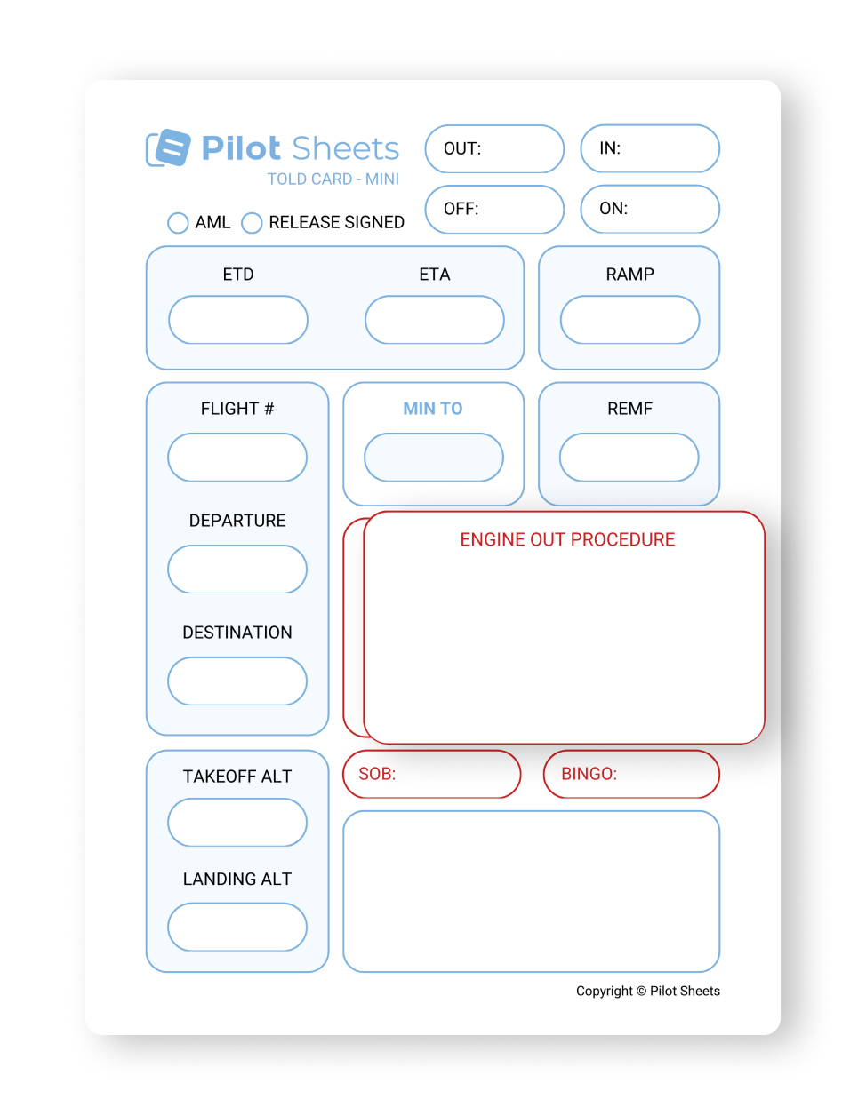 TOLD Card - Mini: Essential Flight Data in a Compact Size | Pilot Sheets