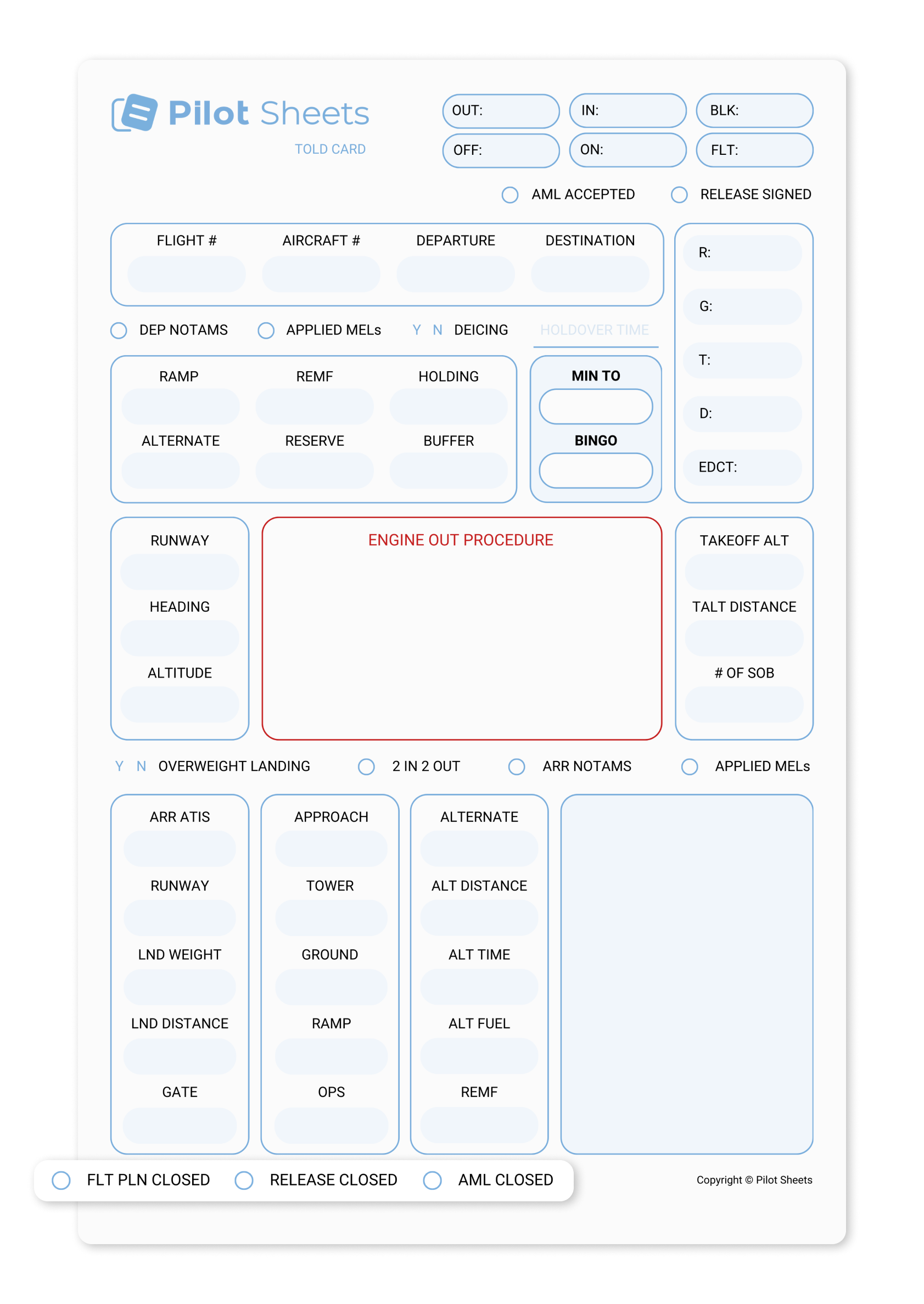TOLD Card (Download) – Printable Takeoff & Landing Data Notepad | Pilot ...