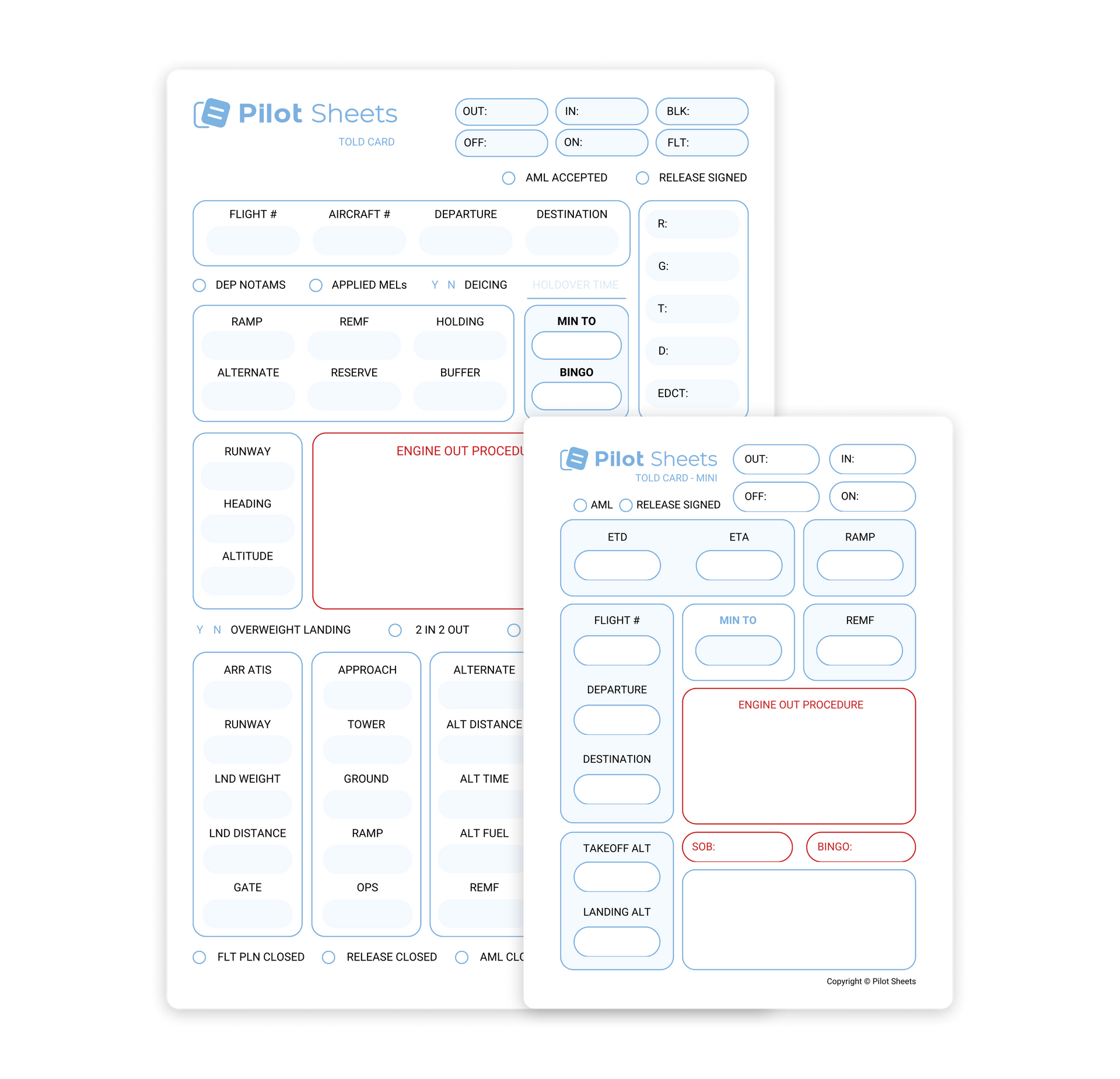 TOLD Card Bundle: Kneeboard & Mini Set | Pilot Sheets