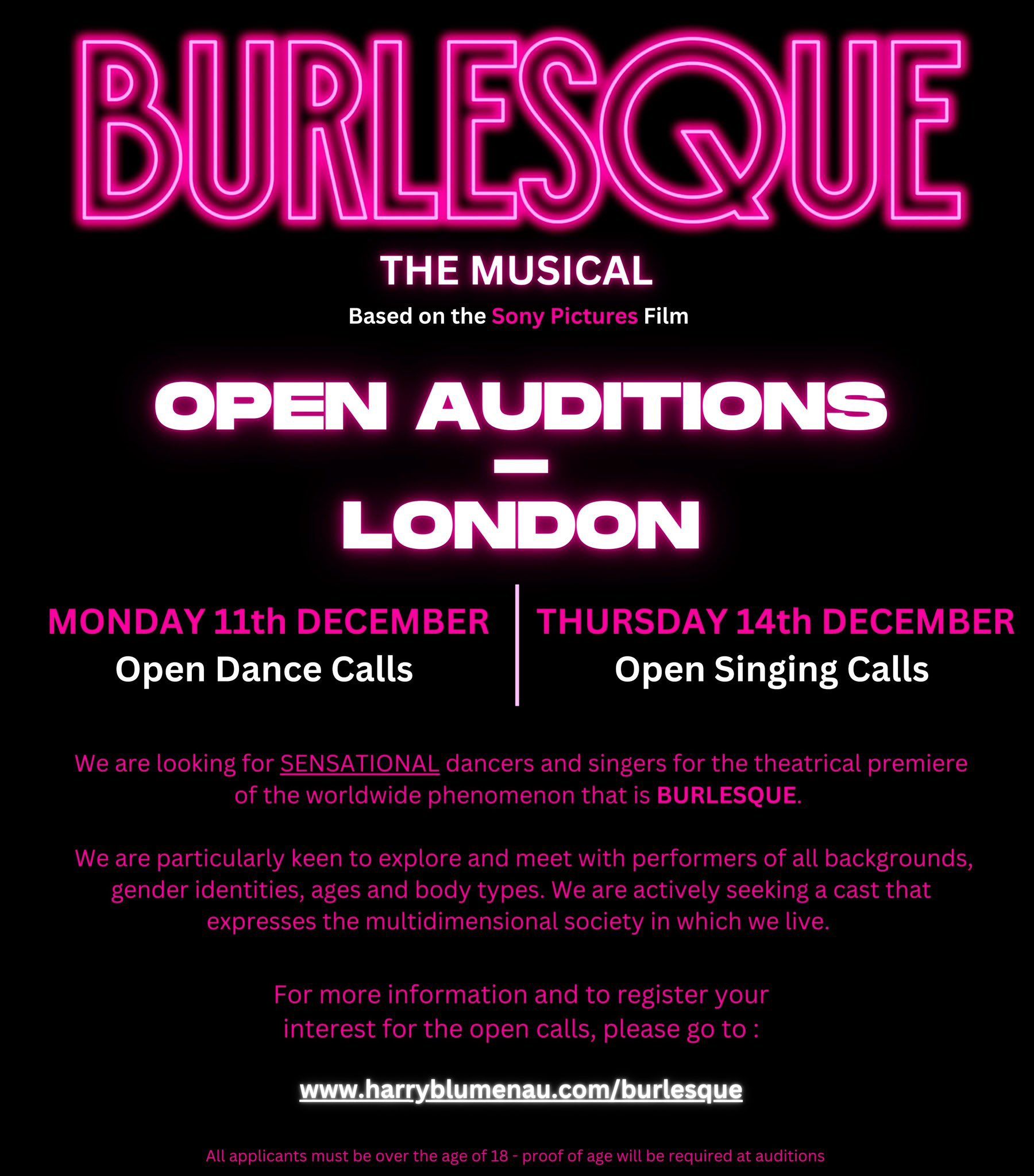 THEATRE - Dancers and Singers for Burlesque The Musical
