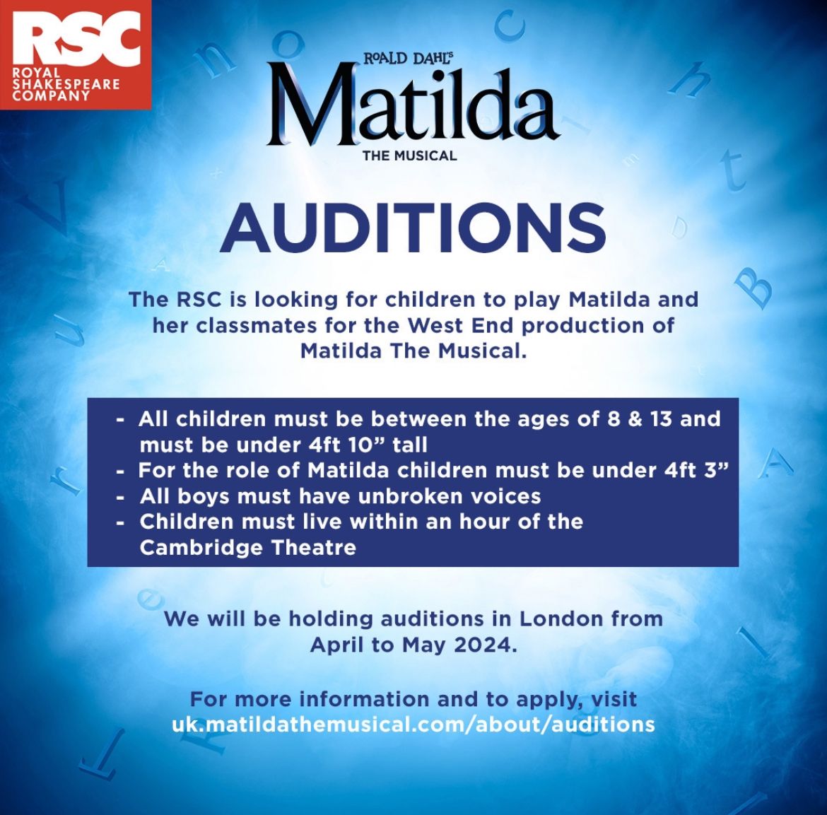 WEST END - Young actors, Matilda The Musical