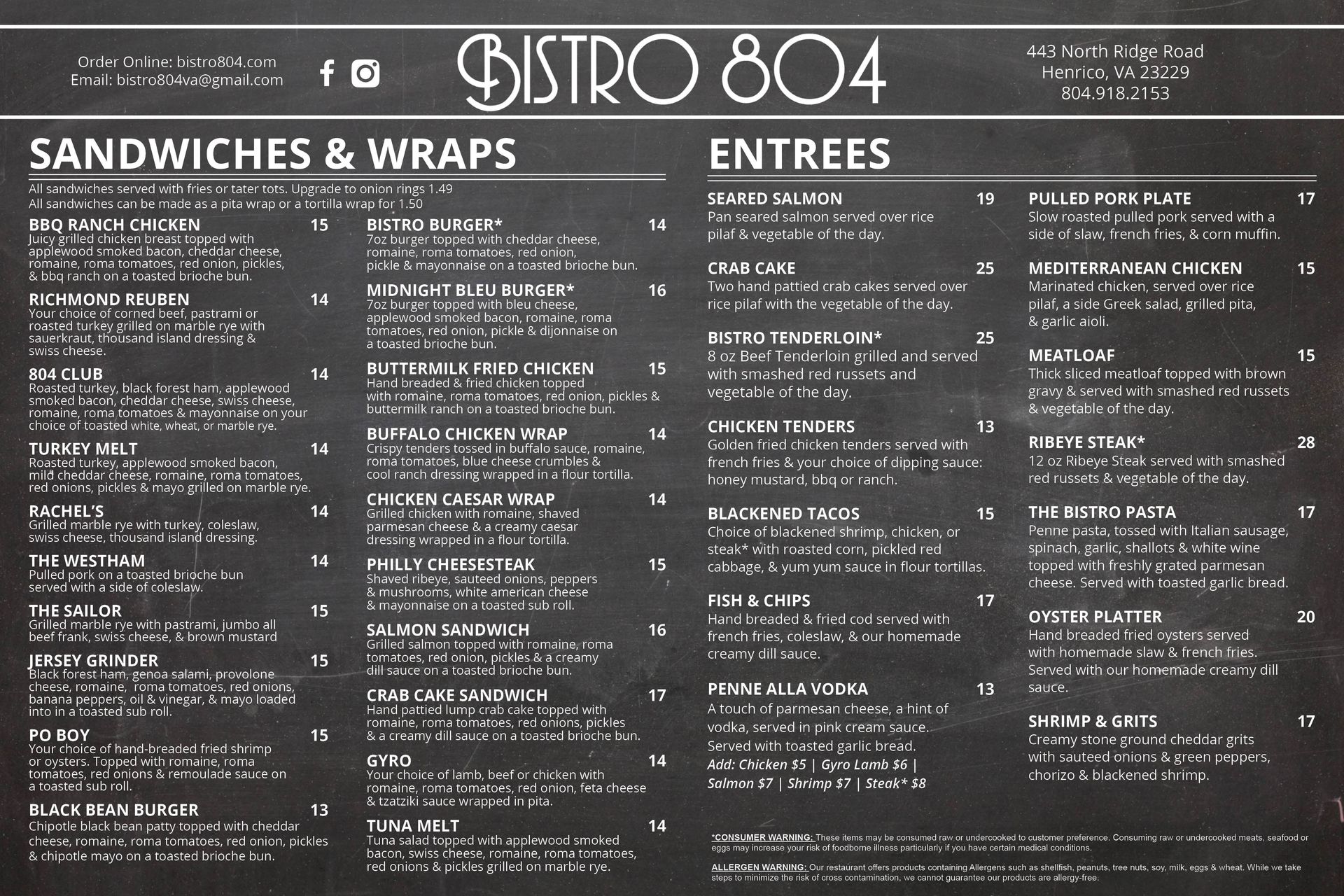 Bistro 804 - Menus
