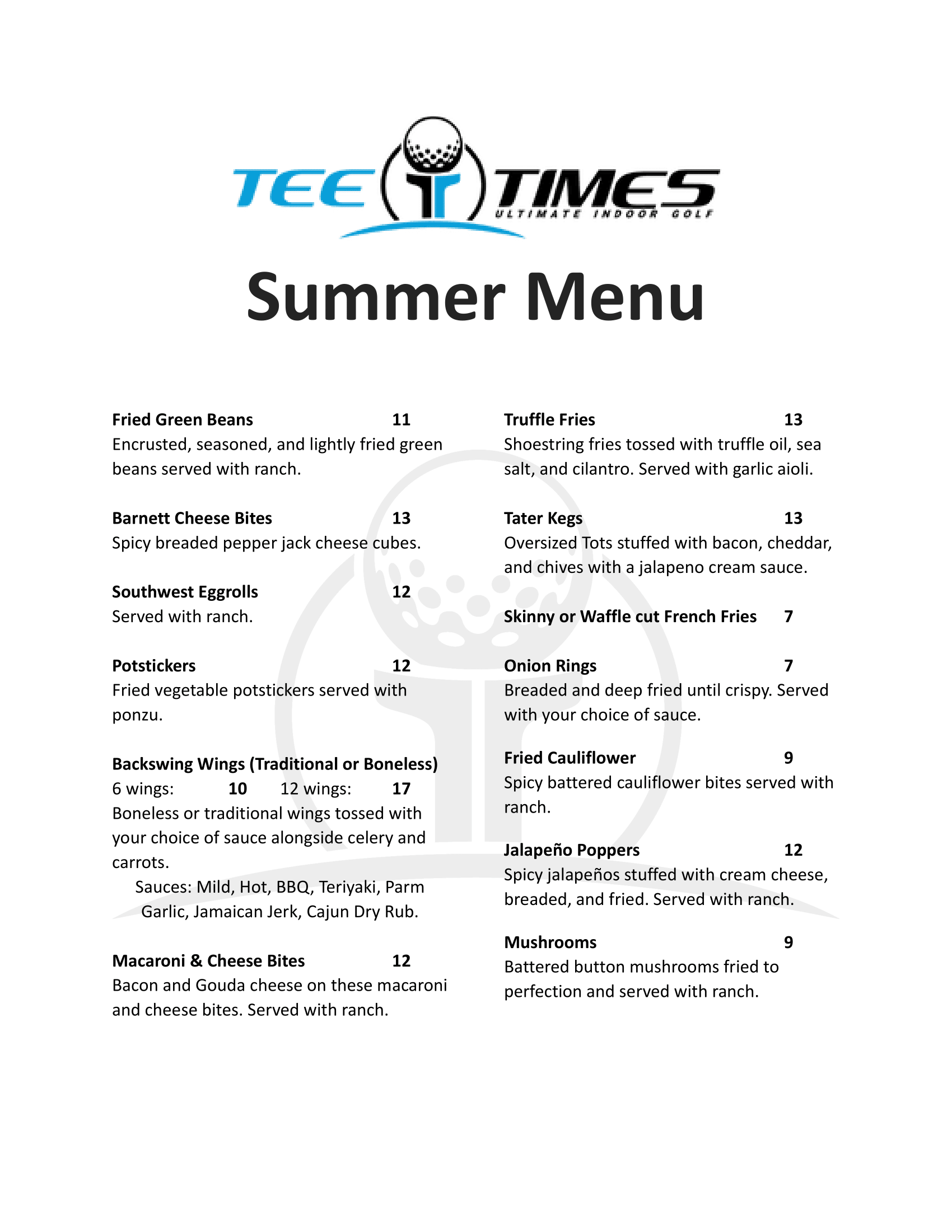 Food + Drinks at Tee Times