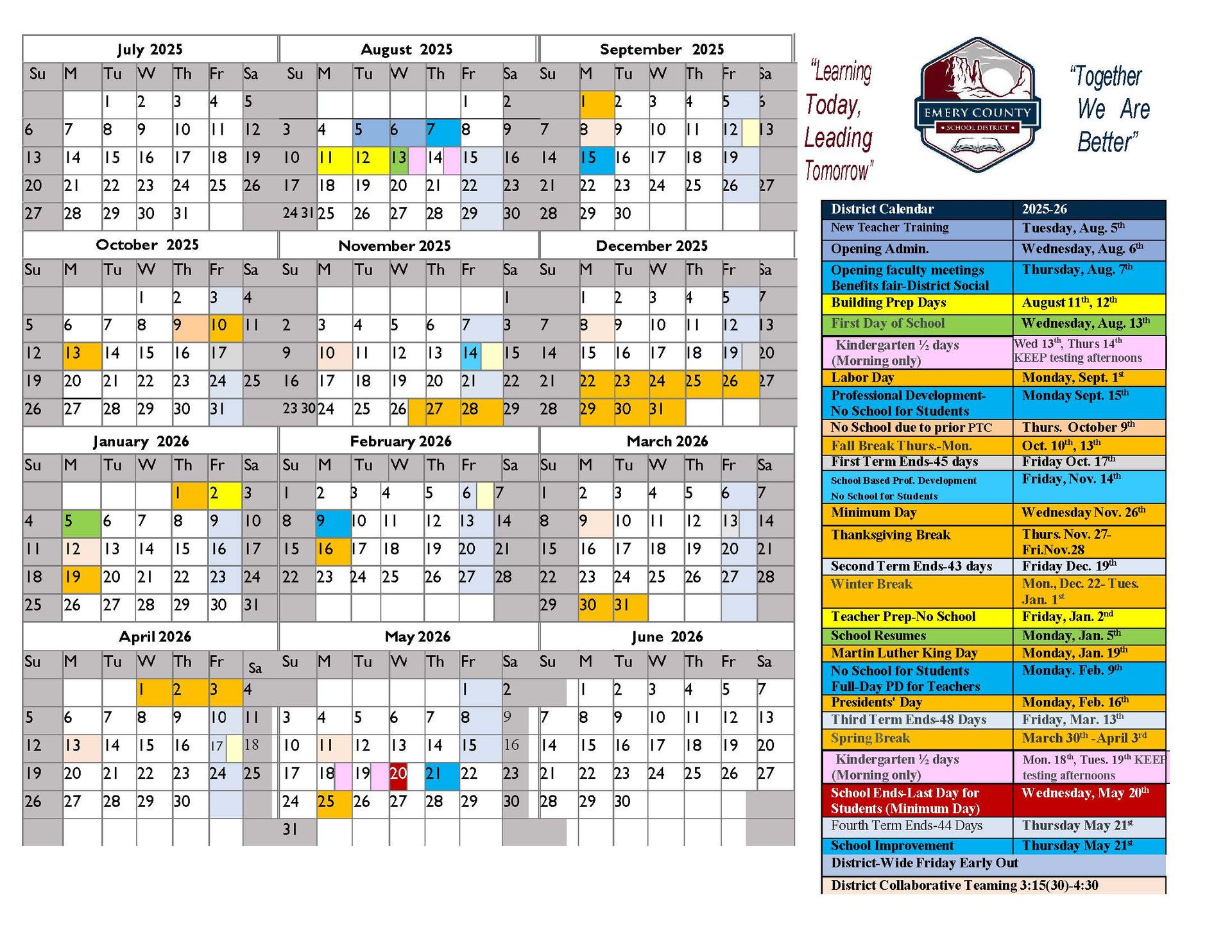 Emery County School District Calendars