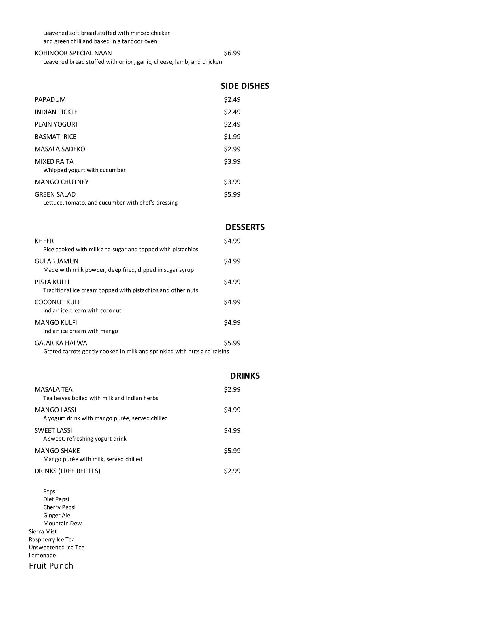 Kohinoor Lunch Menu | Champaign, IL | Koh-i-noor Indian Restaurant & Lounge