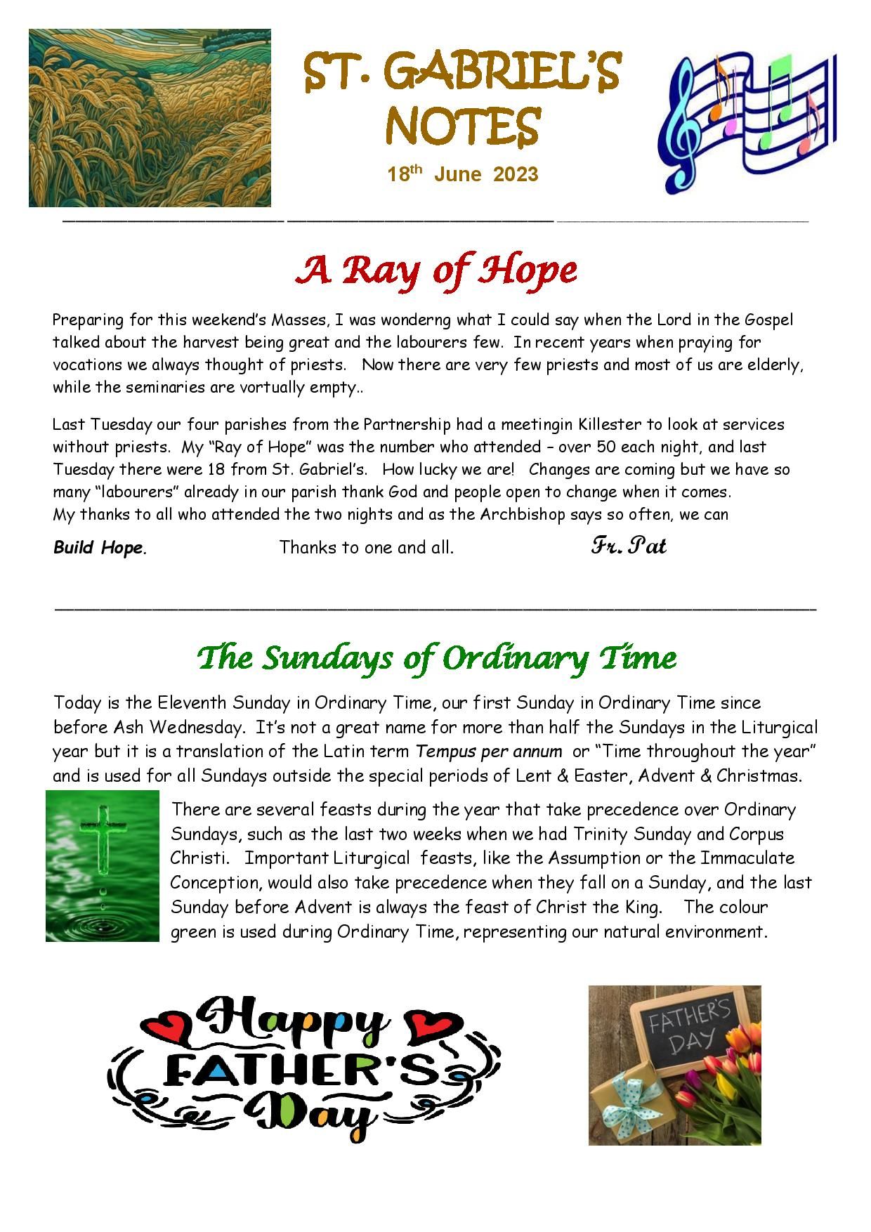 Parish Notes 18th June 2023