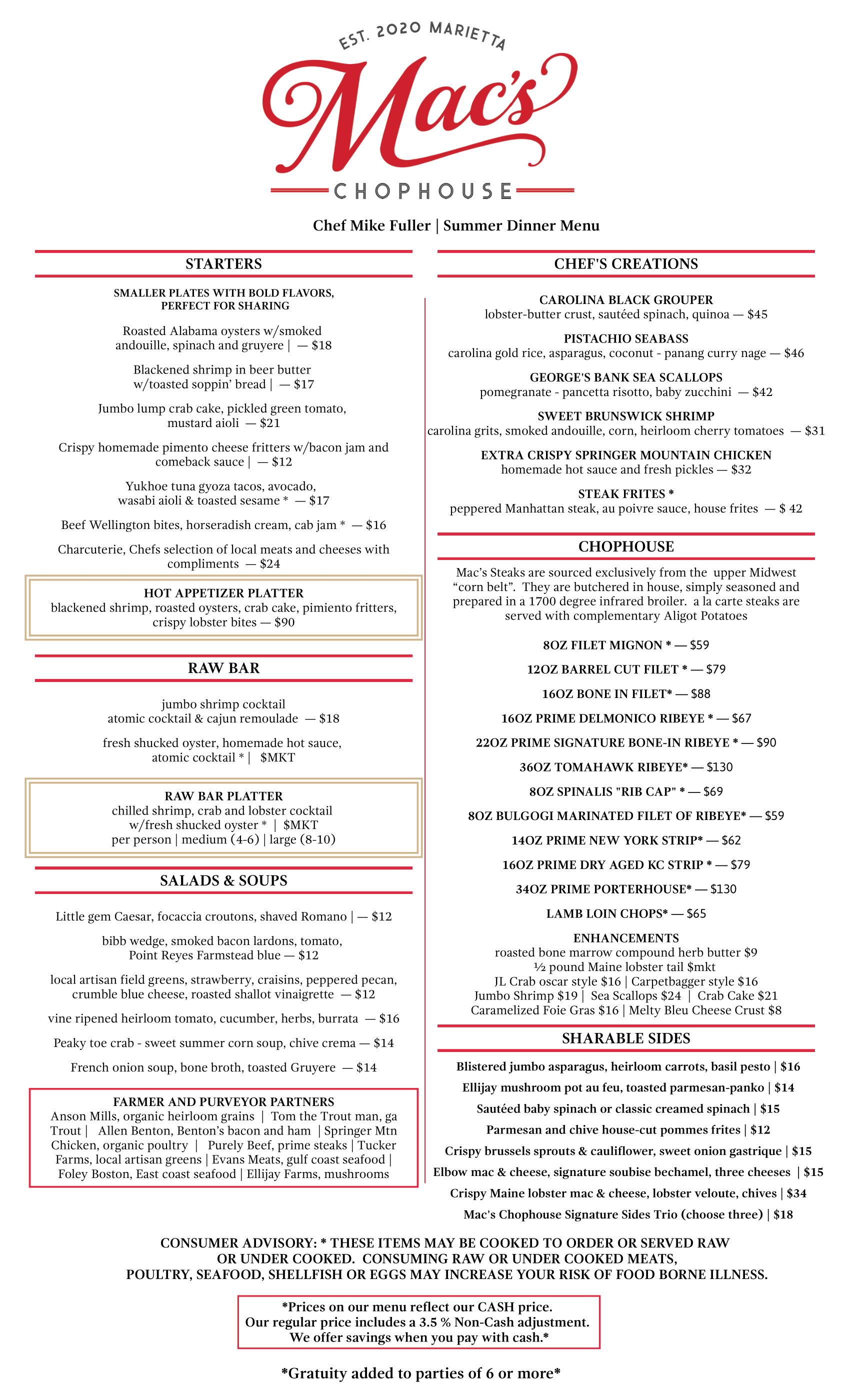 Dinner on the Square | Menu | Mac's Chophouse Marietta